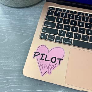 Pilot Wife Pink Heart Vinyl Sticker, Water Resistant Water Bottle ...