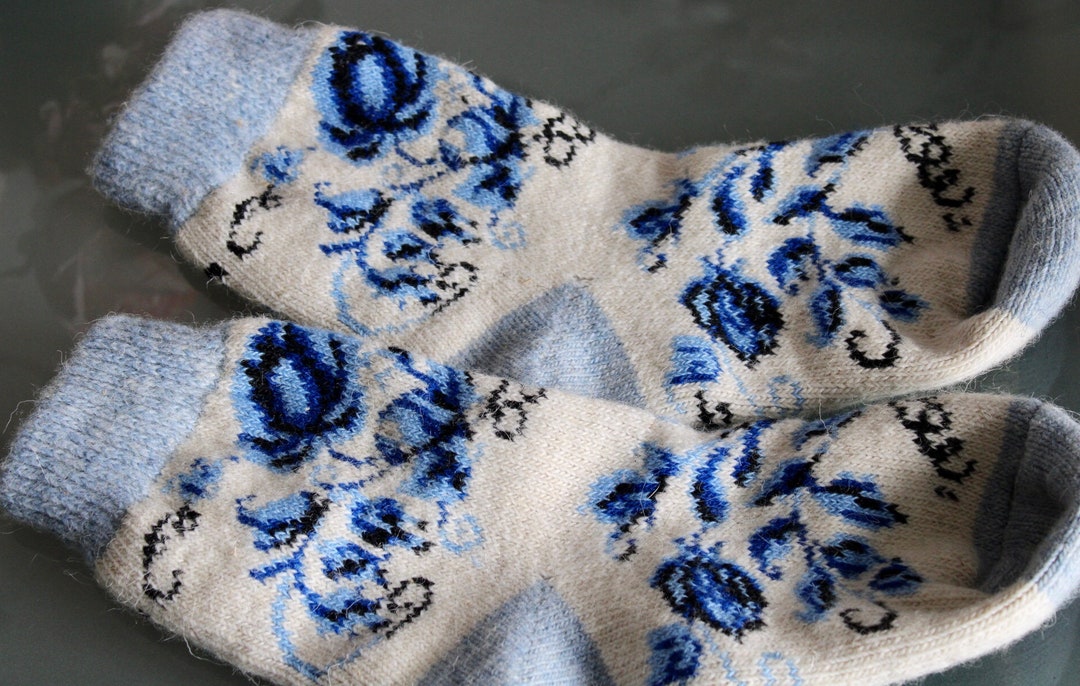 Warm Socks, 100% Organic Goat's Wool With Pattern - Etsy