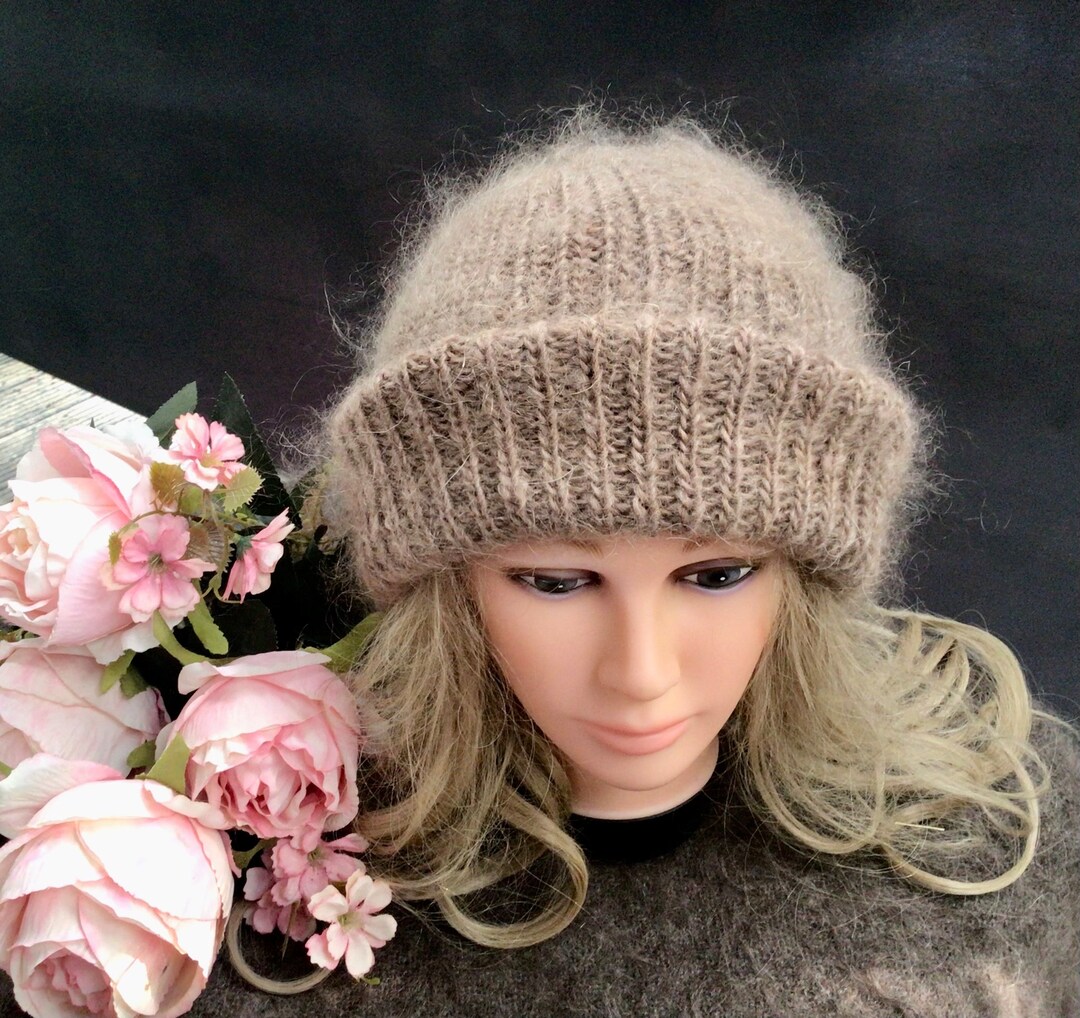 Bonnet en laine de chèvre angora 100% écologique, mohair, chaud, câlin ...