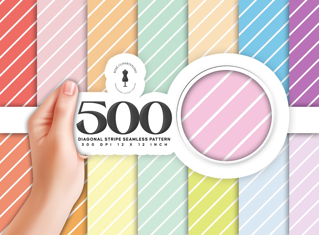 500 Diagonal Stripe Seamless Pattern Digital Paper Pack, Commercial Use ...