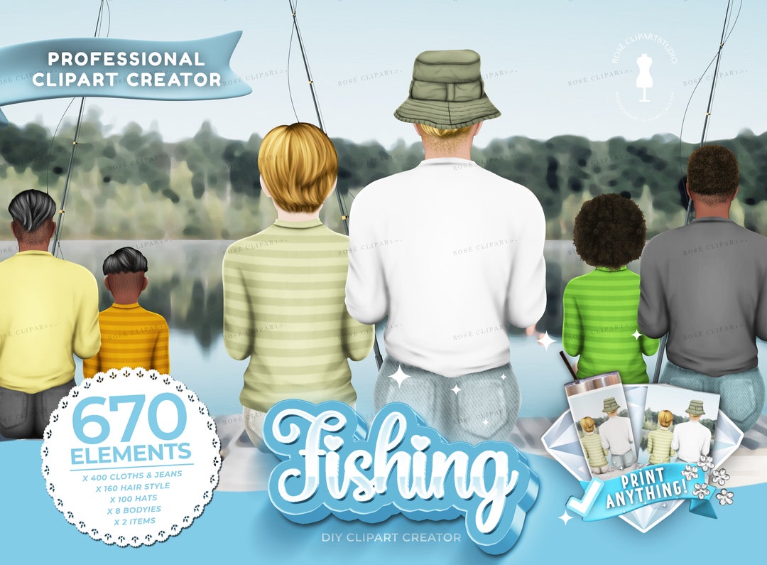 Fatherson Fishing Clipart Father's Day Clipart Dad and Kids Fishing ...