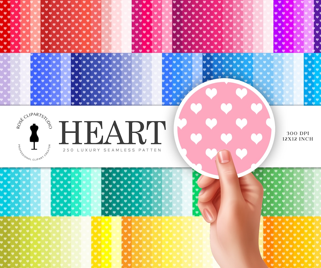 250 Heart Seamless Patten Digital Paper Pack, Commercial Use Instant ...