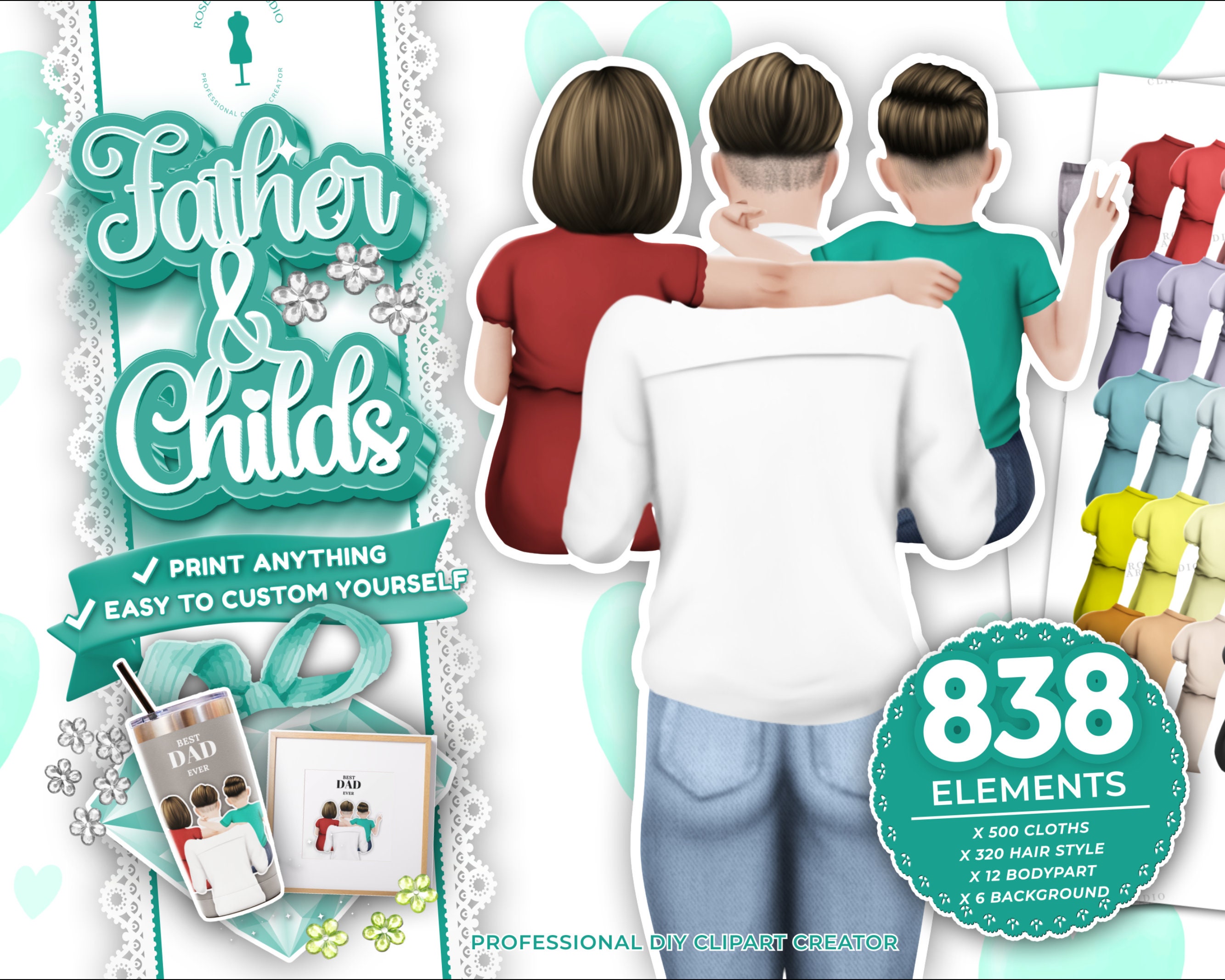 Father's Day Clipart Father Daughter Son Clipart Elderly Father ...