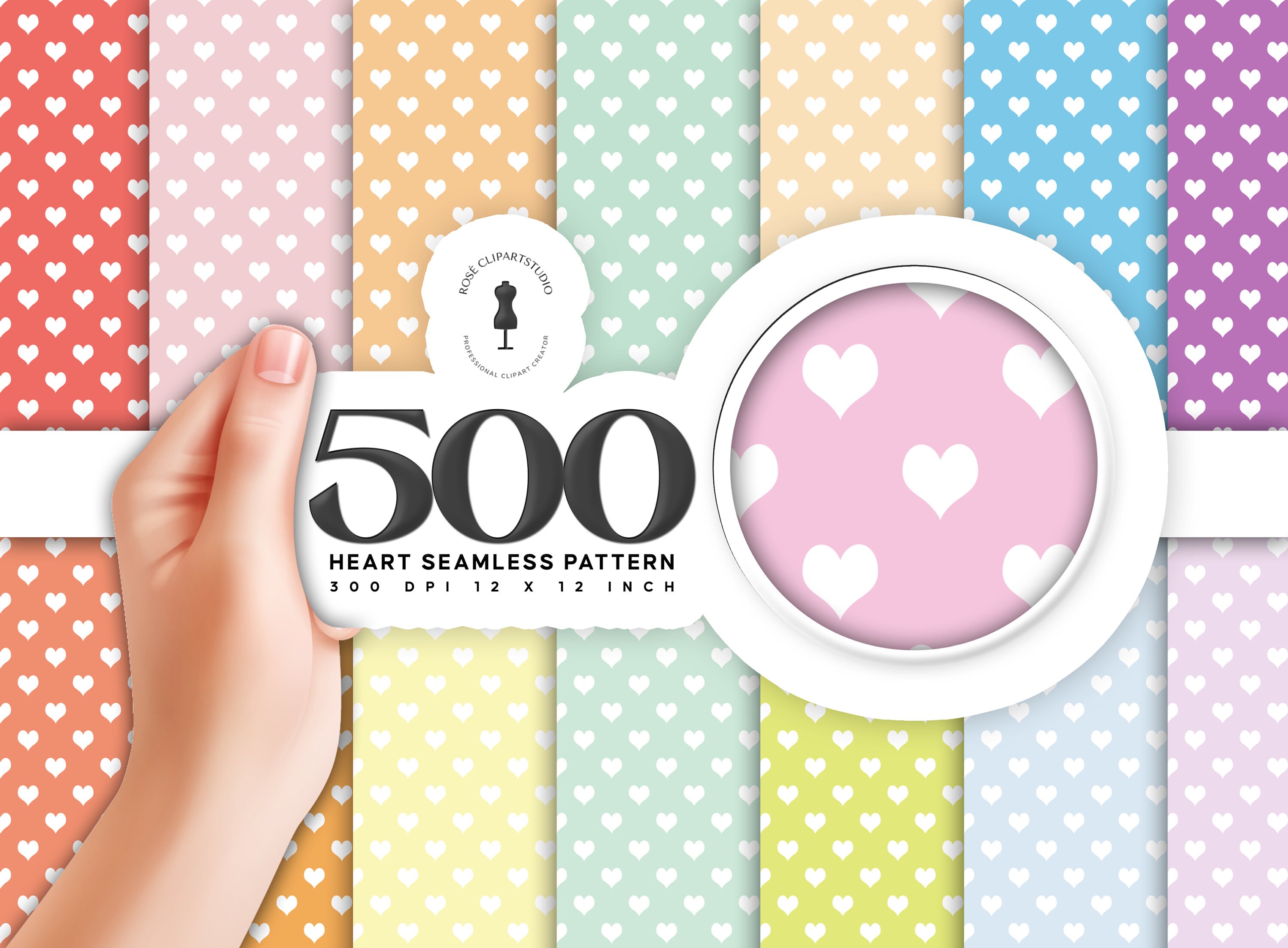 500 Heart Seamless Patten Digital Paper Pack, Commercial Use Instant ...