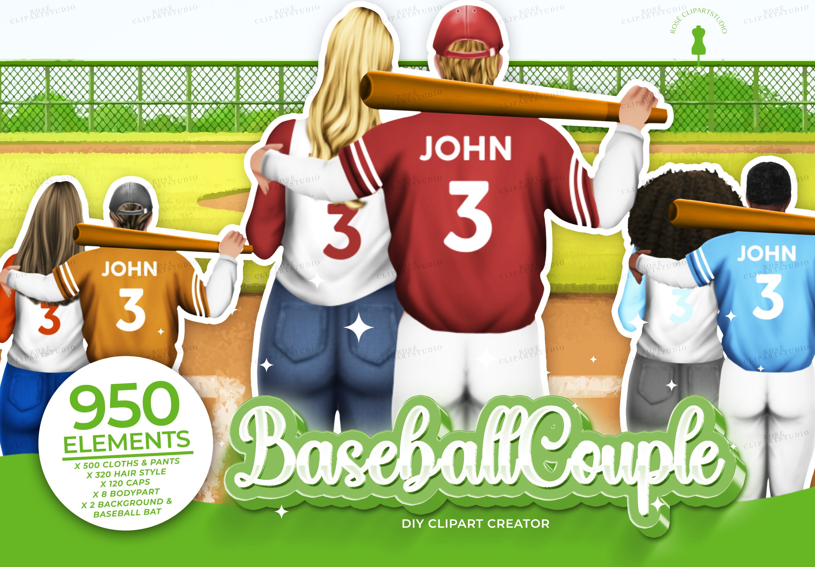 Family Playing Baseball Clipart