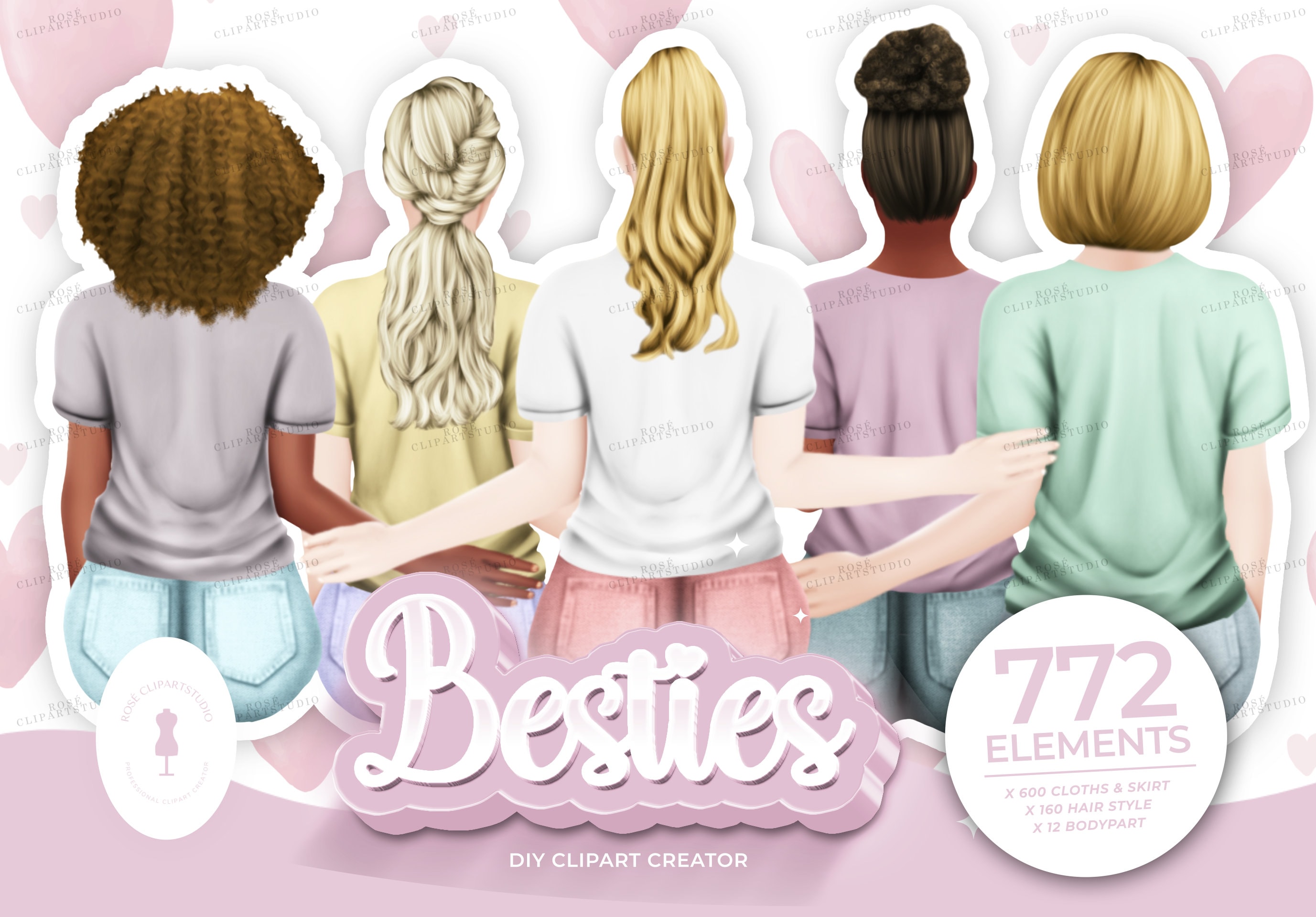 BFF Best Friend Love Clip Art Heart Hands Girls BFF Clipart - Etsy