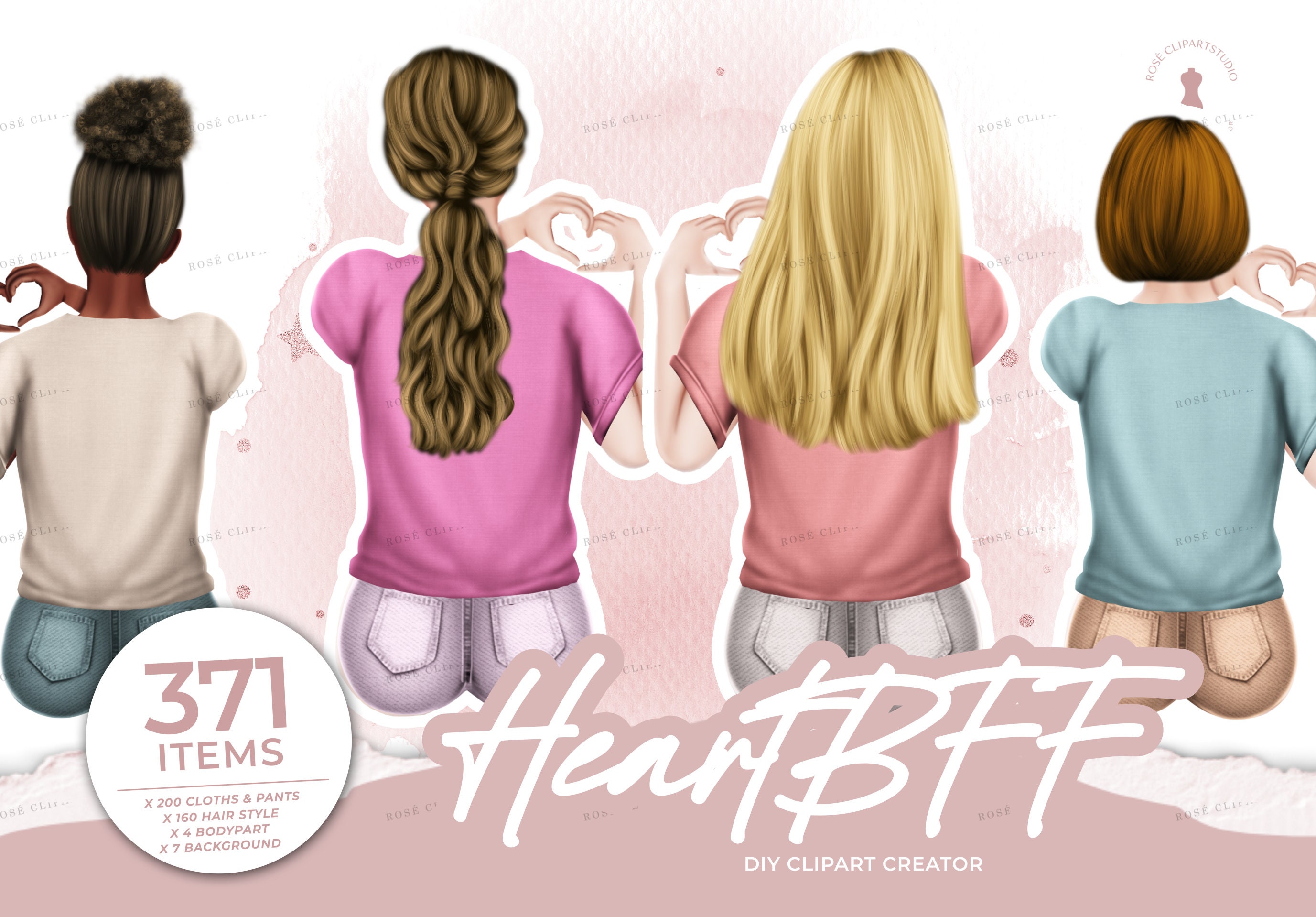 BFF Best Friend Love Clip Art Heart Hands Girls BFF Clipart - Etsy