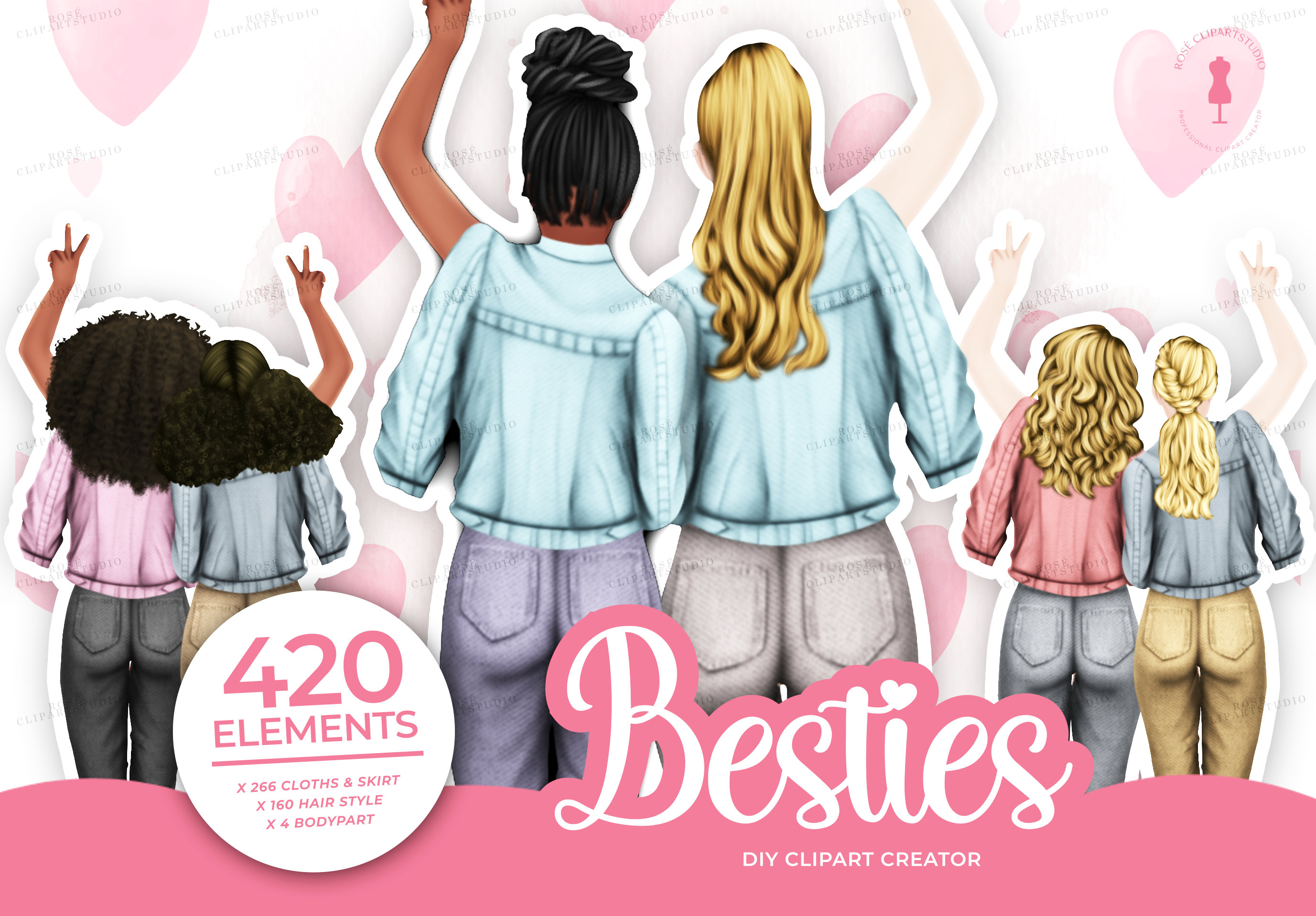 BFF Best Friend Love Clip Art , Heart Hands Girls BFF Clipart, Soul ...