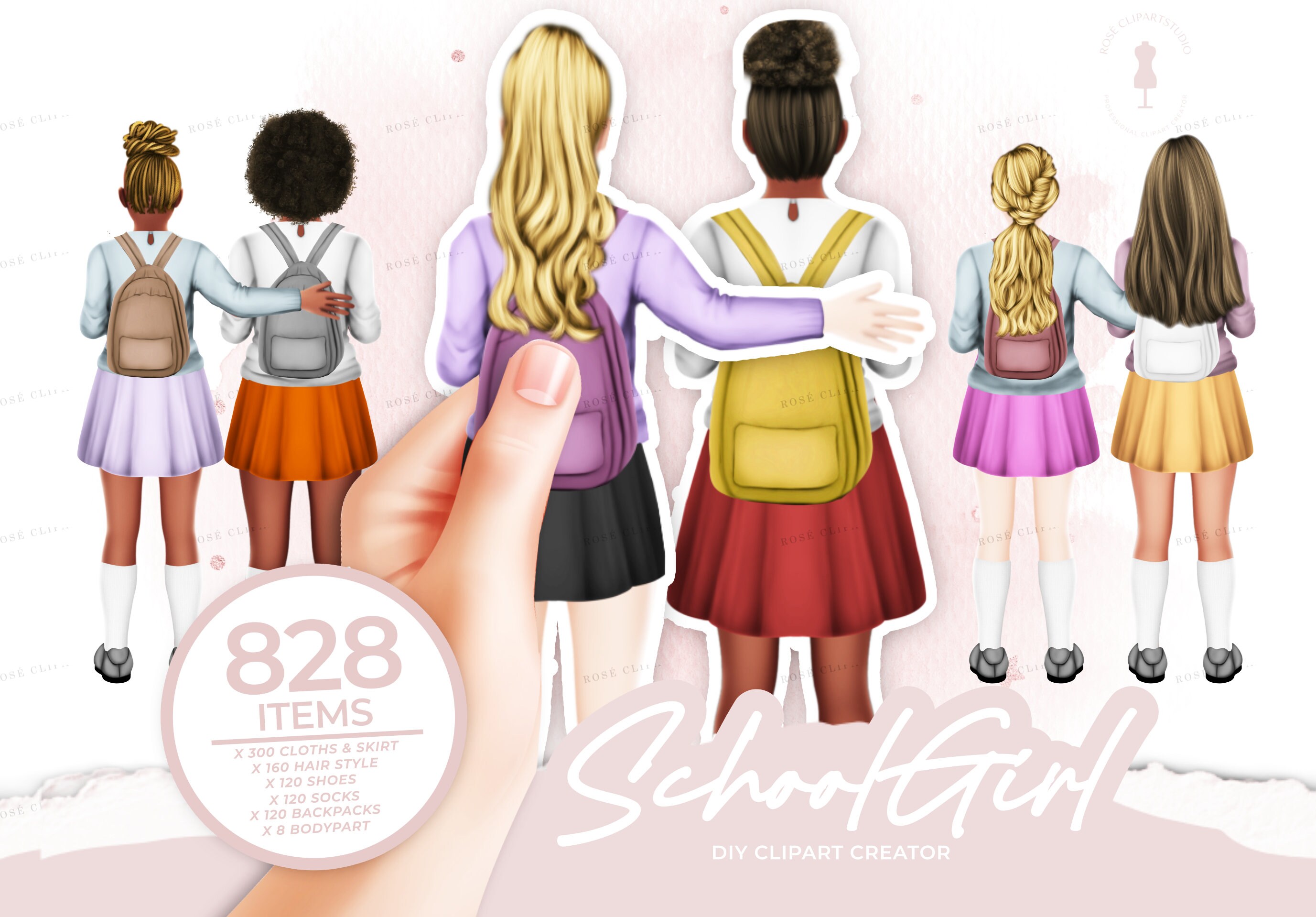 School Girls Clip Art BFF Friendsback to School Students | Etsy