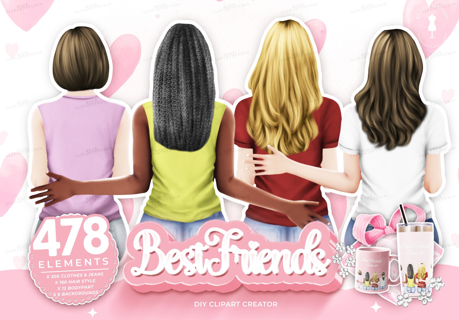 BFF Best Friend Love Clip Art, Best Friends Clipart, BFF Clipart, Soul ...