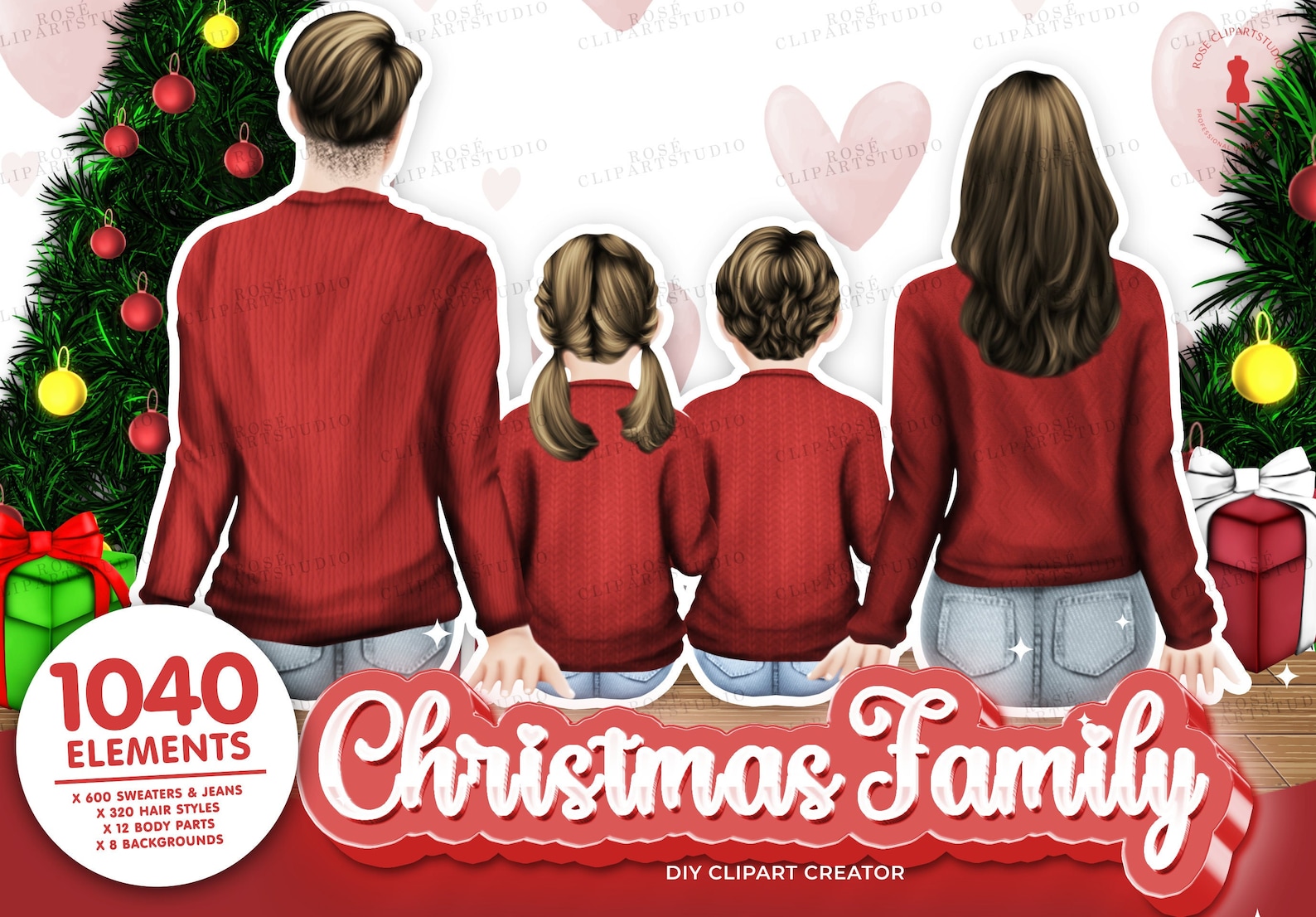 Christmas Family Clipart, Sitting Family, New Year Clipart, X Mas ...