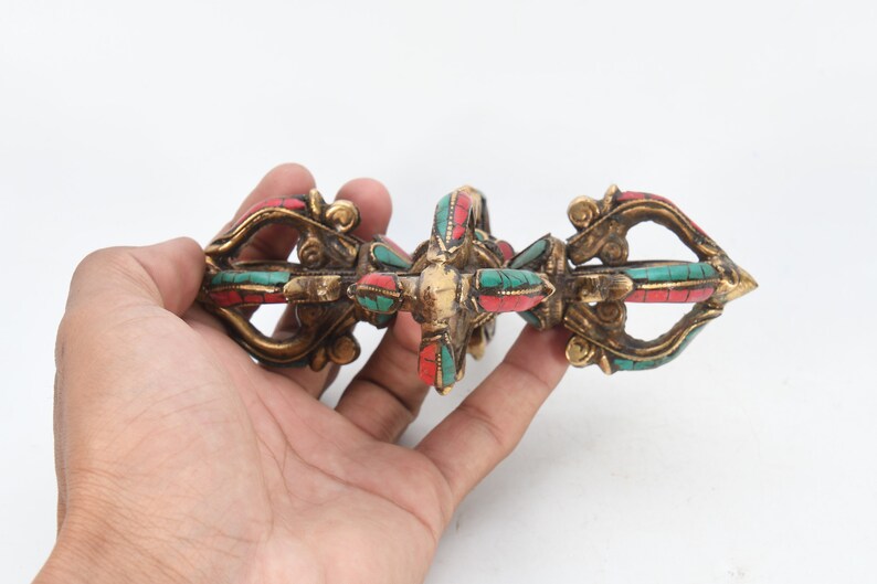 25% OFF Turquoise Tibetan Vajra Dorje: Ritual Brass Thunderbolt Double ...