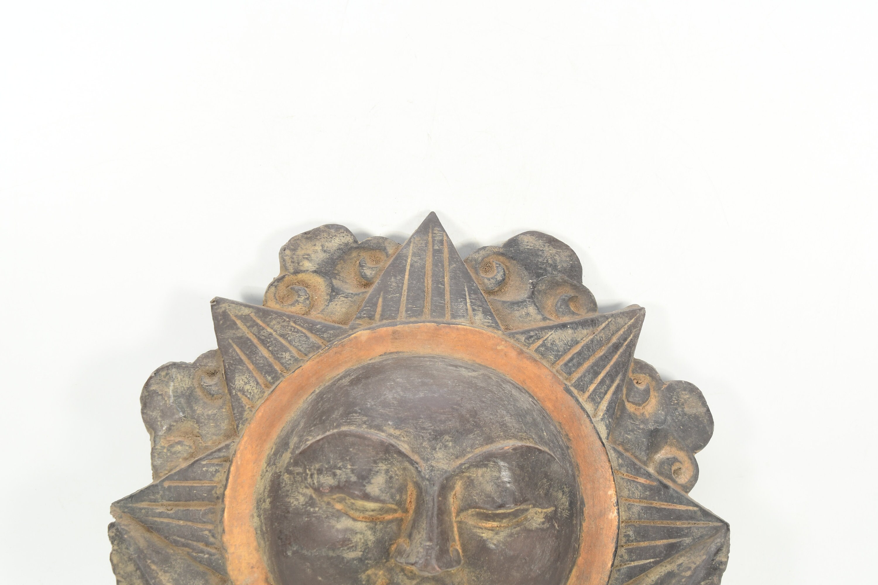 Radiant Echoes: Tibetan Antique Wood Carved Sun Wall Hanging - A ...