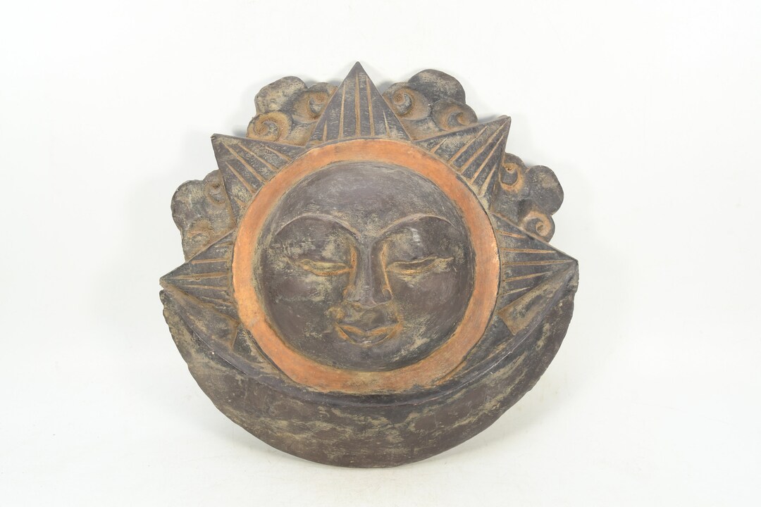 Radiant Echoes: Tibetan Antique Wood Carved Sun Wall Hanging - A ...