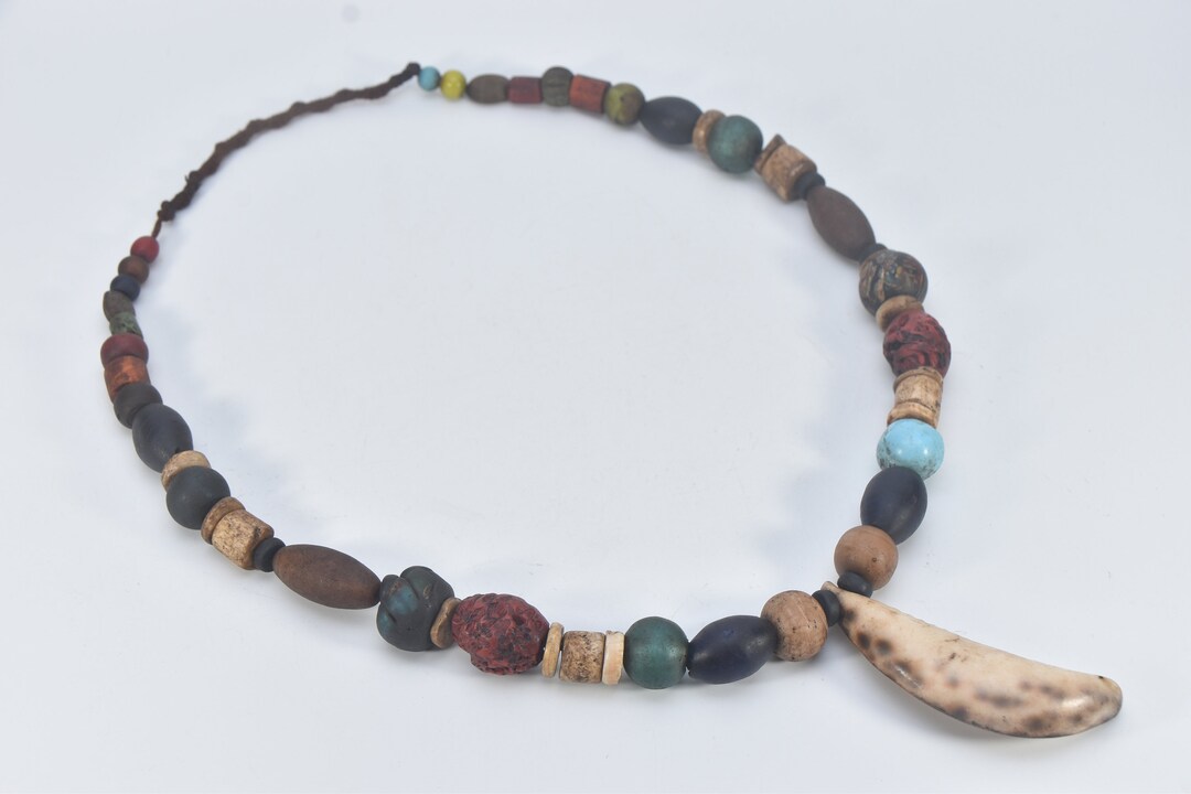 Traditional Tibetan Naga Mala Necklace: Antique Turquoise Shell Tooth ...
