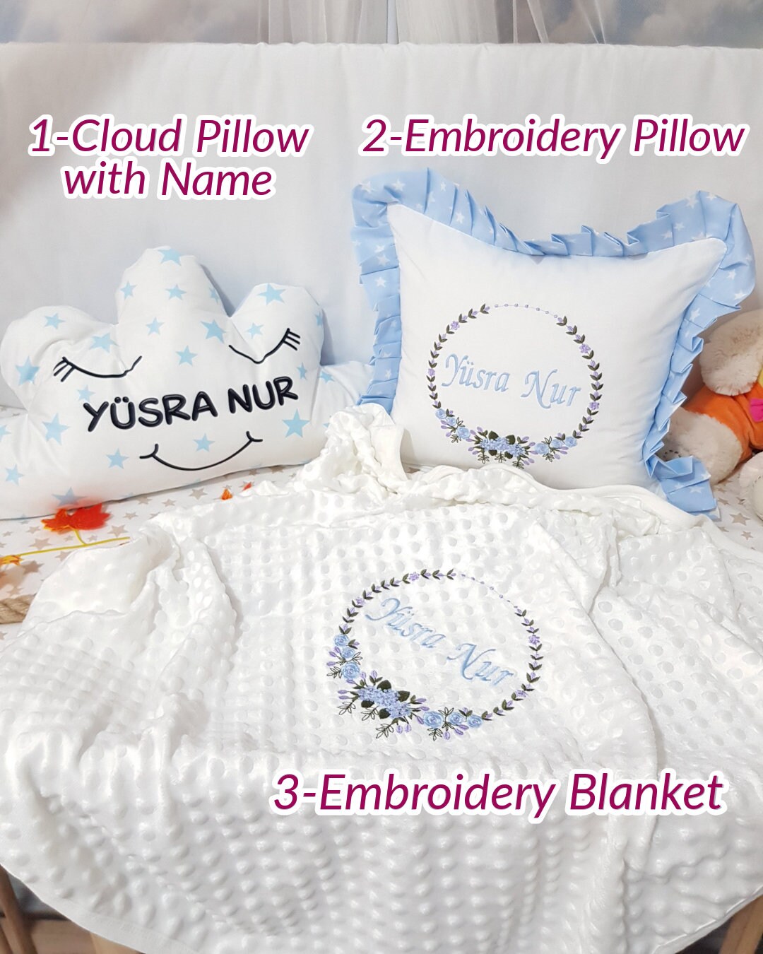 Personalized Embroidered Baby Blanket Pillow Set, Baby Gift Set ...