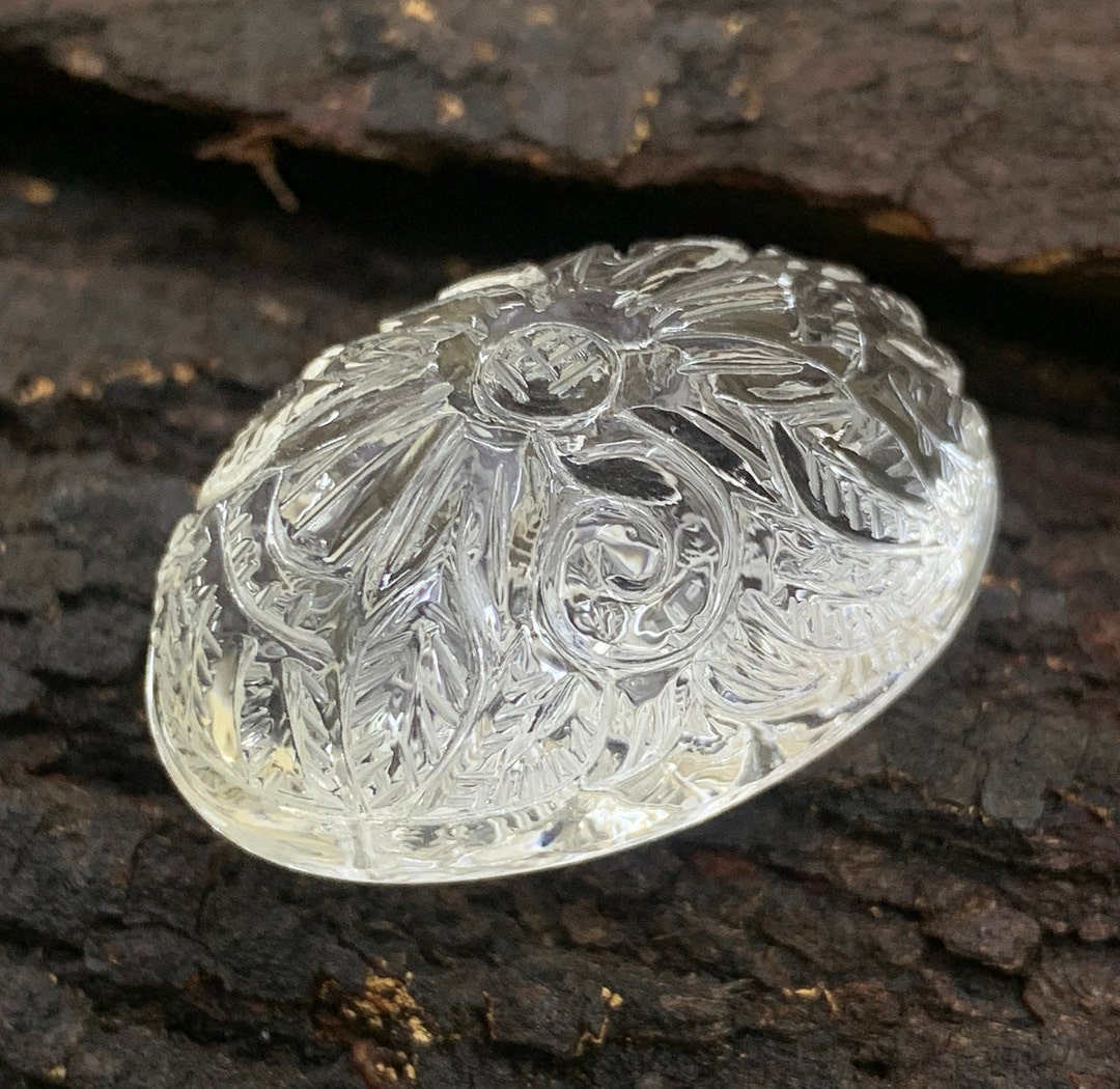 Clear Crystal Quartz Carved Stone 31x22 MM Oval Shape Grade Quality ...