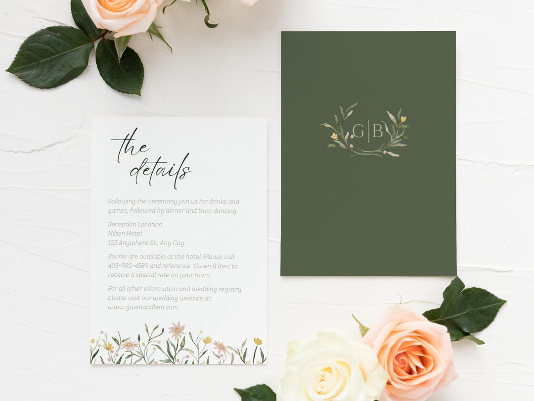 4x6" Wild Flower Wedding Details Card, CANVA TEMPLATE, Customizable ...