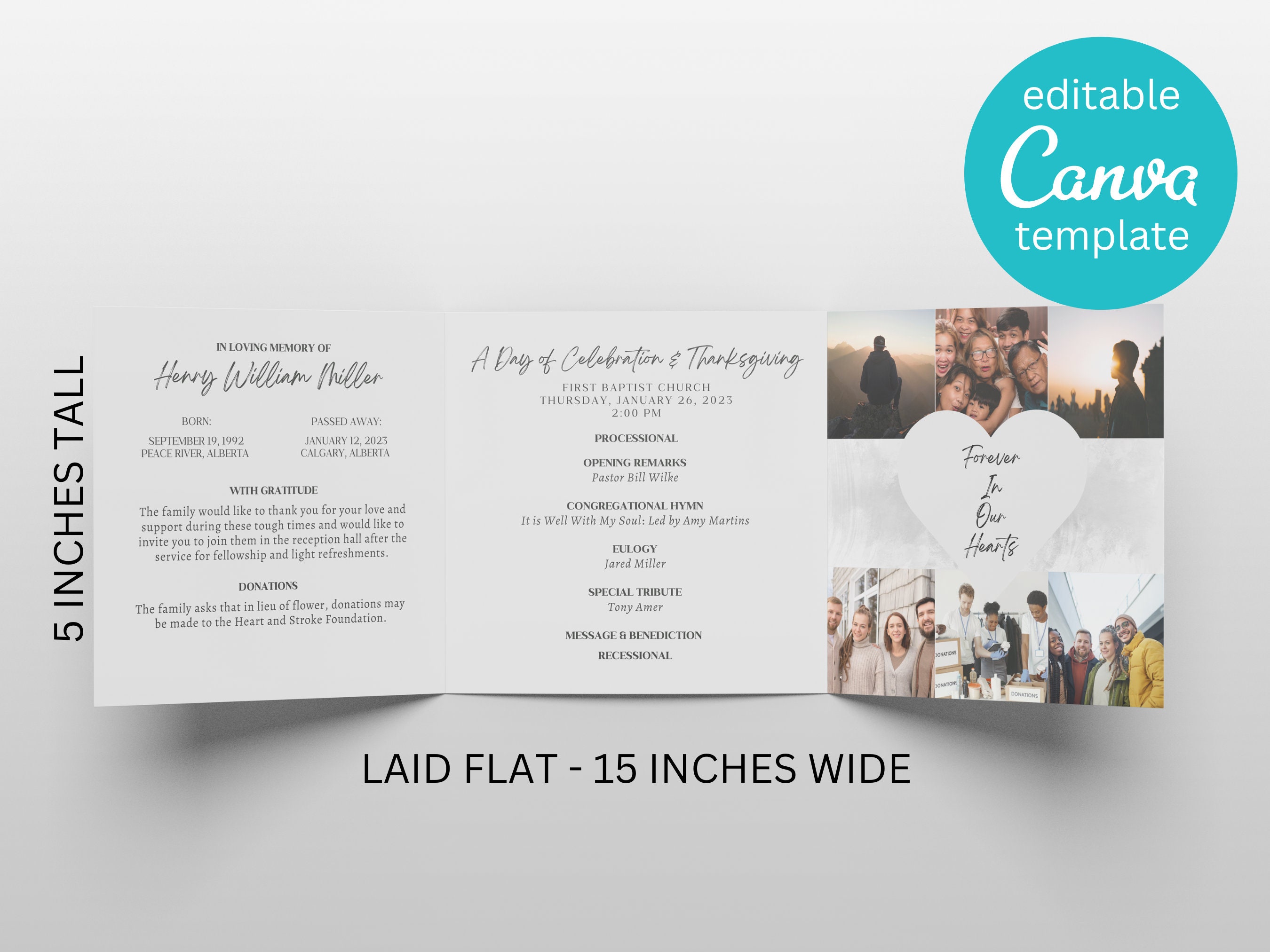 5X5 TRIFOLD, Canva Template, Memorial Service Folder, Square Funeral ...