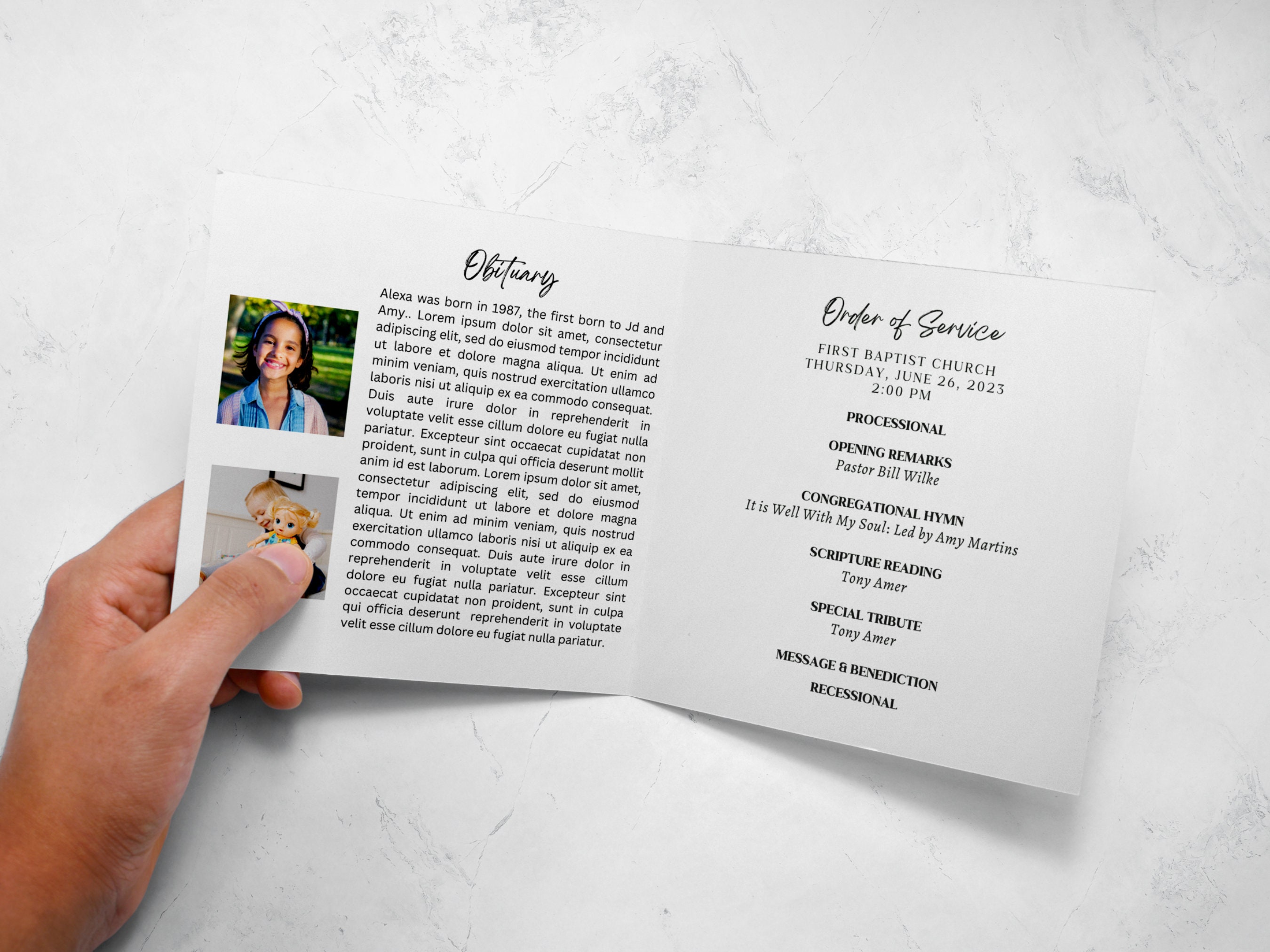 5X5 BIFOLD, Canva Template, Modern Minimalist Memorial Service Folder ...