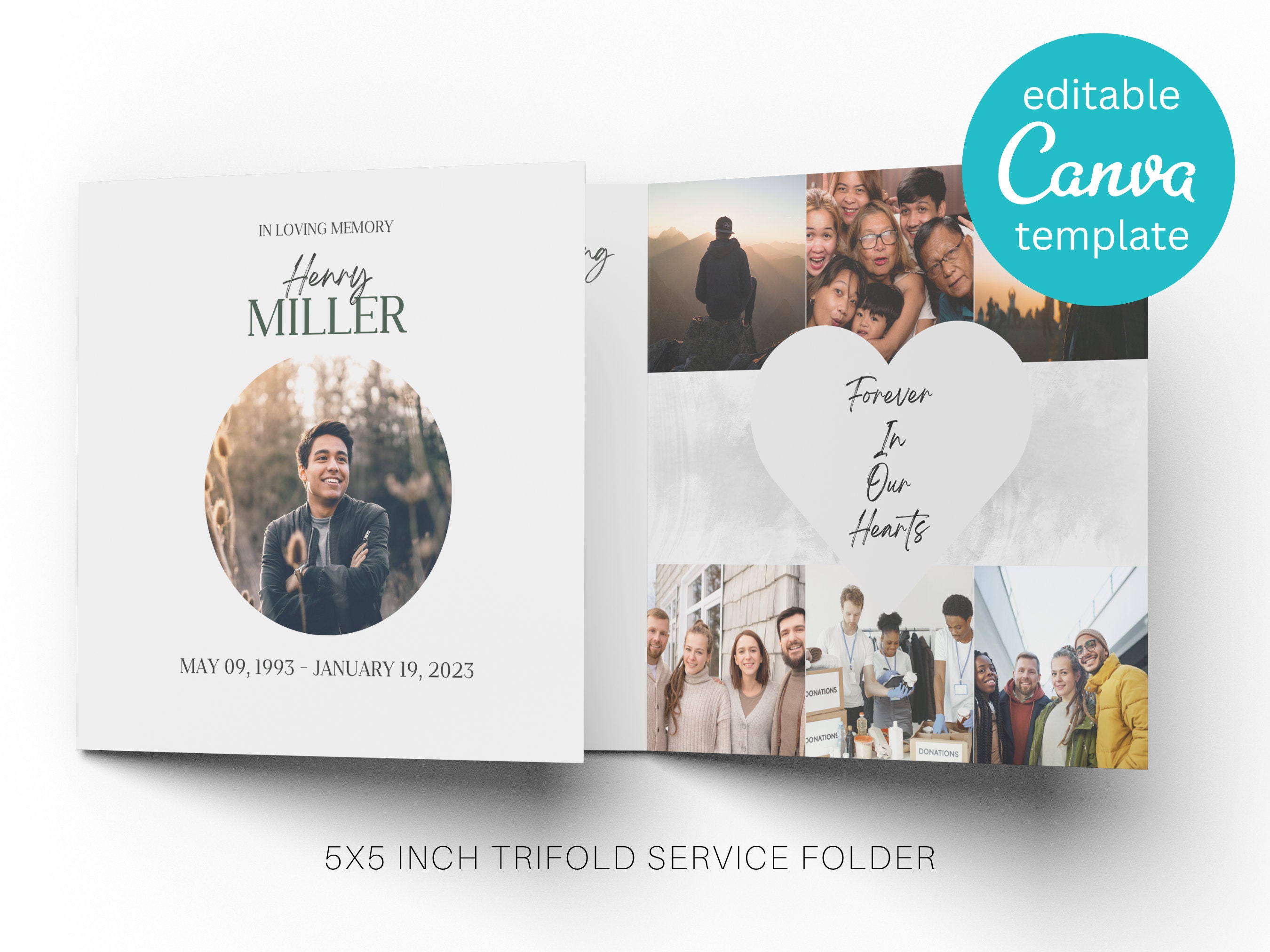 5X5 TRIFOLD, Canva Template, Memorial Service Folder, Square Funeral ...