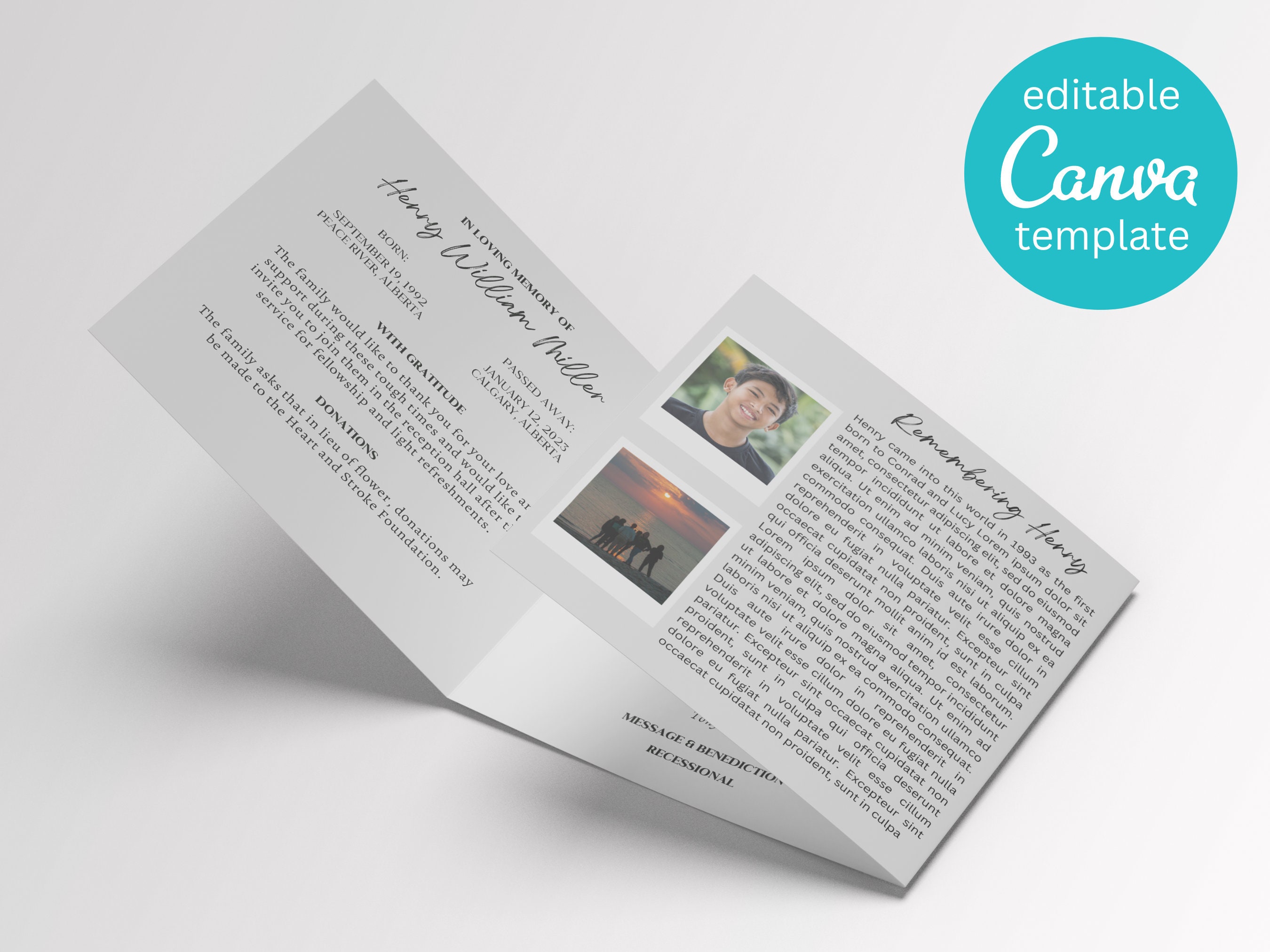 5X5 TRIFOLD, Canva Template, Memorial Service Folder, Square Funeral ...