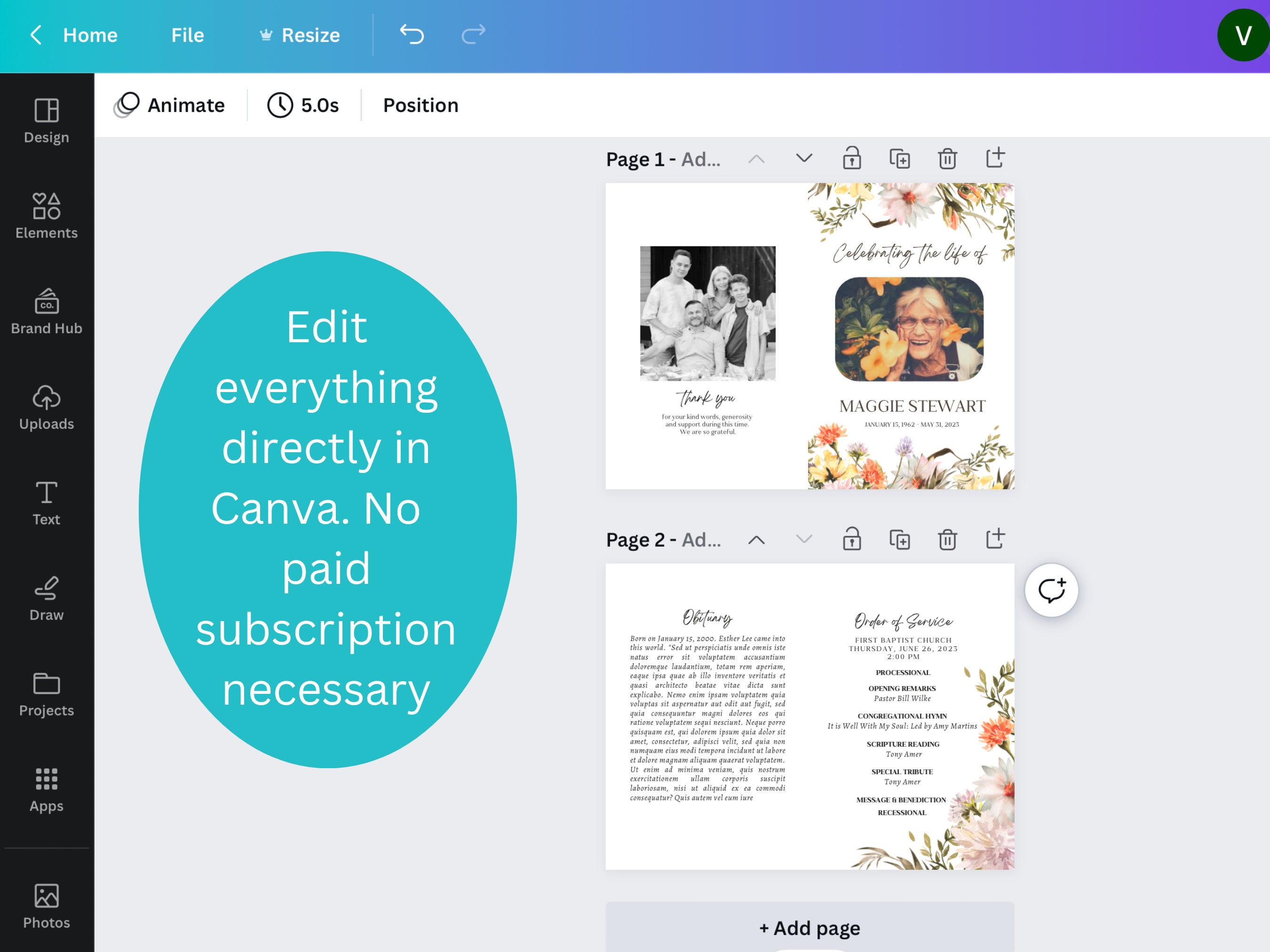 4x6 Canva Template, Memorial Service Brochure, Wildflower Funeral ...