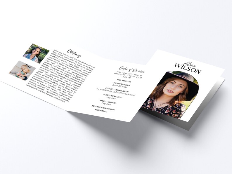 5X5 BIFOLD, Canva Template, Modern Minimalist Memorial Service Folder ...