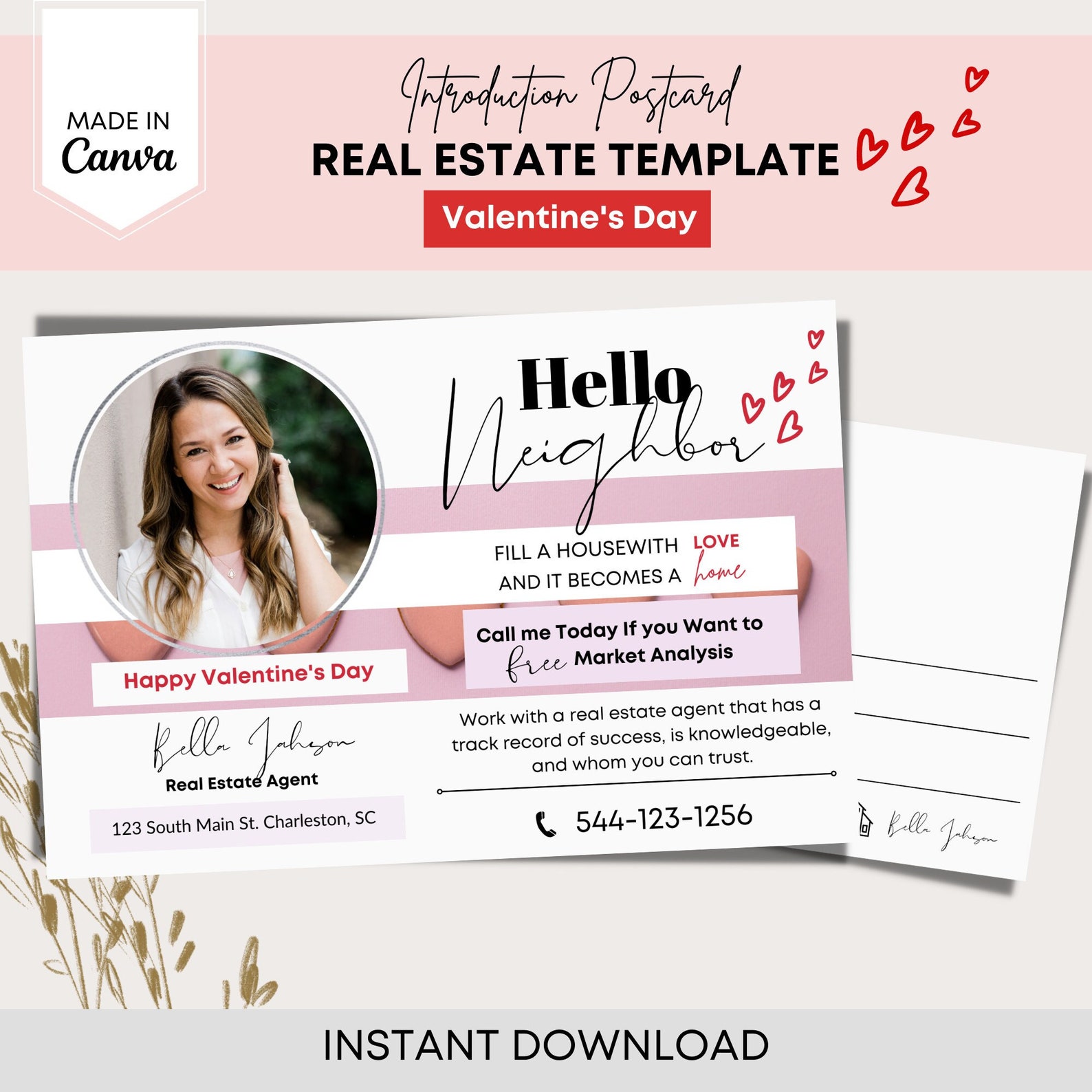 February Real Estate Valentine's Day Postcard Template, Real Estate ...