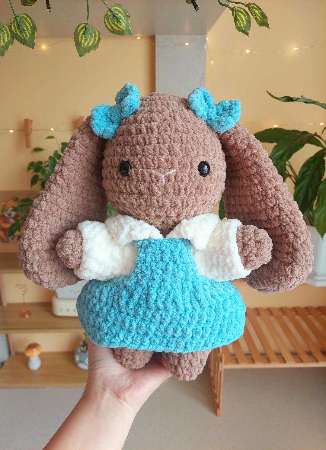 Crochet Jumbo Bunny Plushie, Bunny Plush With Light Blue Dress, Cuddly ...