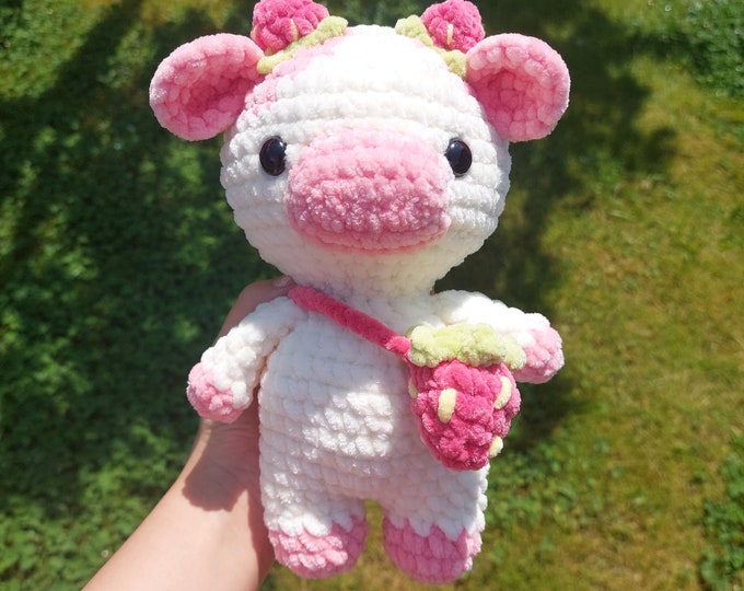 Strawberry Crochet Cow, Plushie Cow, Stuffed Animal Crochet, Pink Cow ...