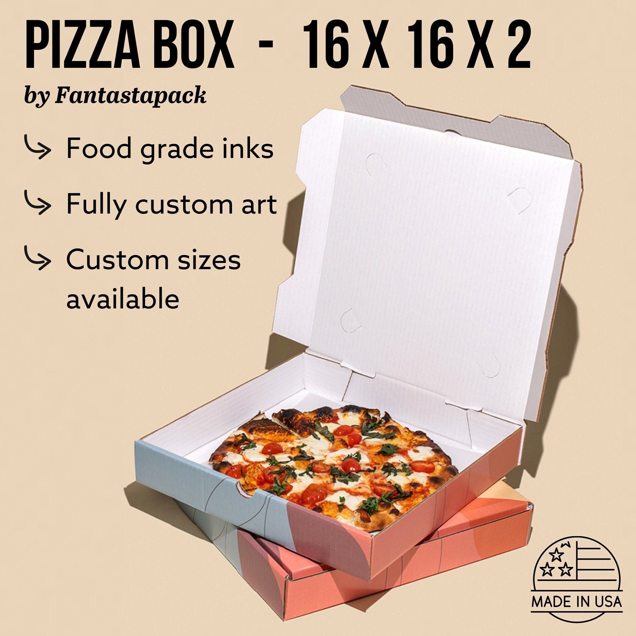 Pizza Custom Boxes 16x16x2, Full-color on Premium White Box, Use Your ...