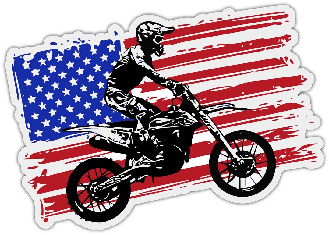 American Flag Dirt Bike Motorcycle Vinyl Sticker Decal Car Laptop ...
