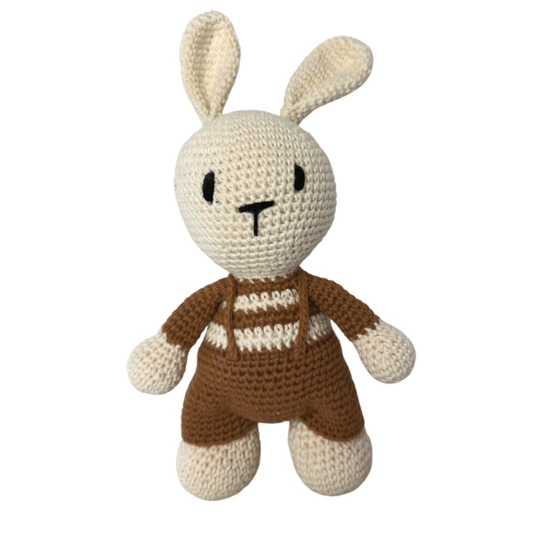 Crochet Bunny Doll in Brown Overalls. Bunny With Overalls. Handmade ...