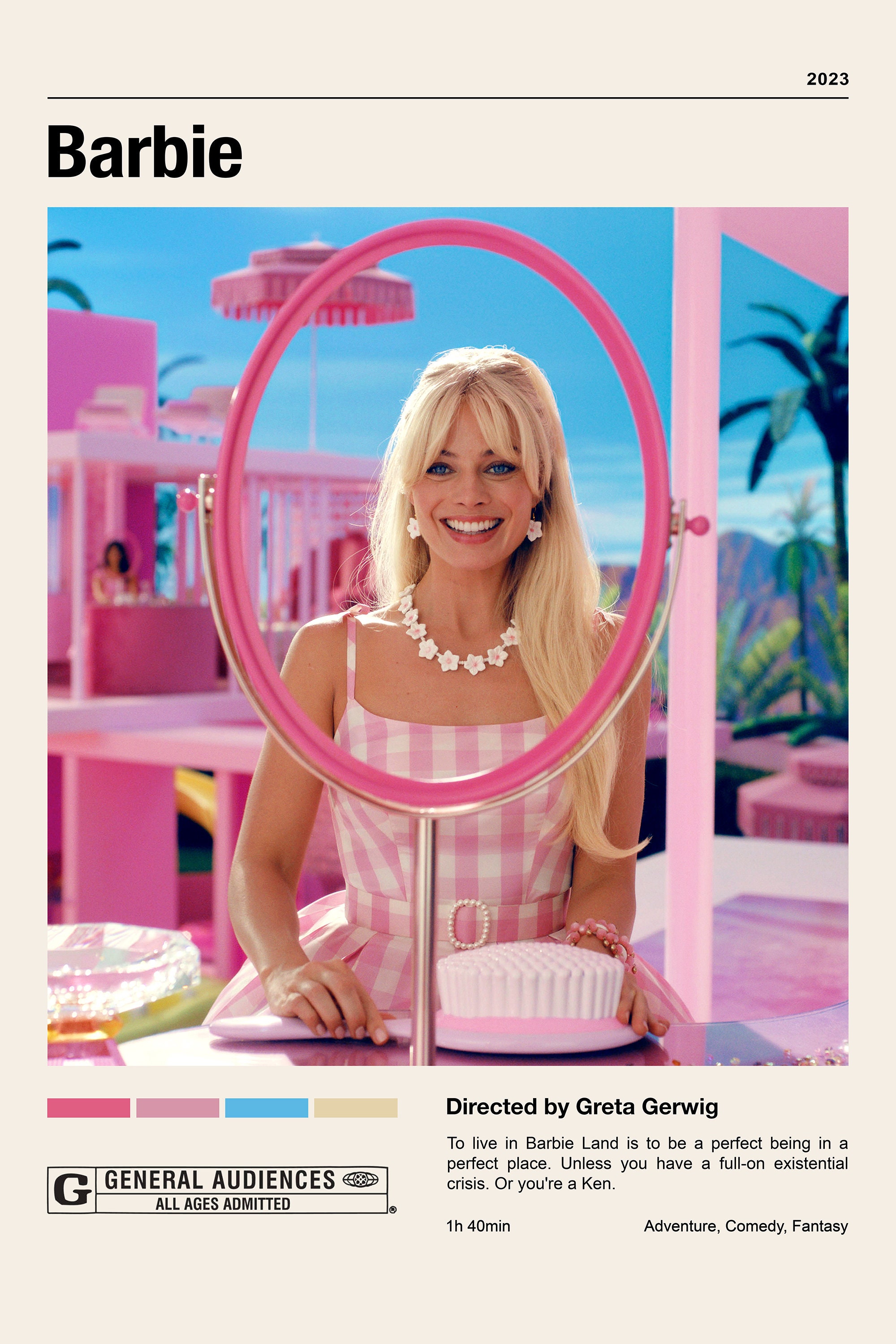 Barbie 2023 Palette, Minimalistic Movie Poster
