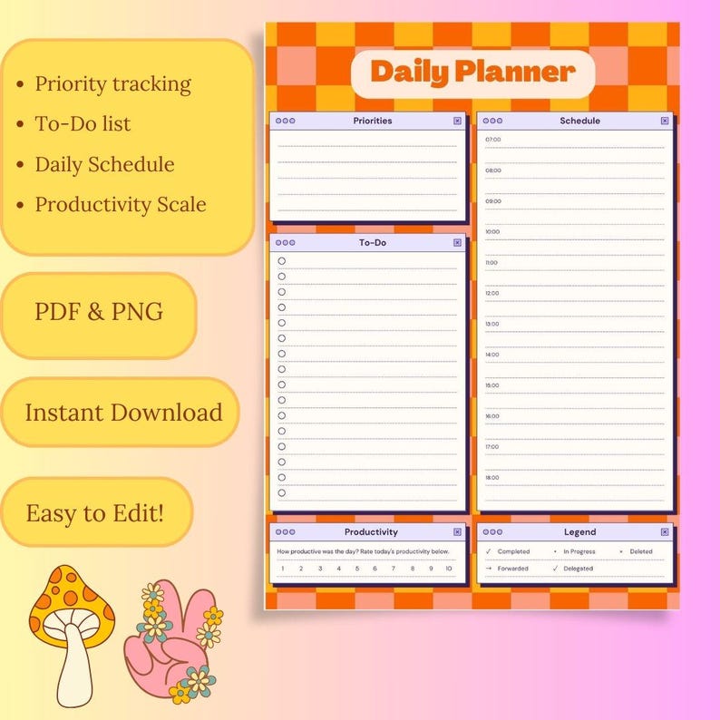 Printable Groovy Daily Planner – Retro Undated Journal for Organization ...