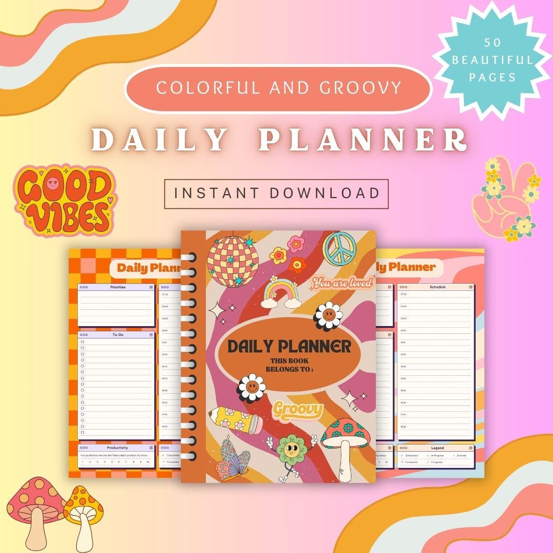 Printable Groovy Daily Planner – Retro Undated Journal for Organization ...