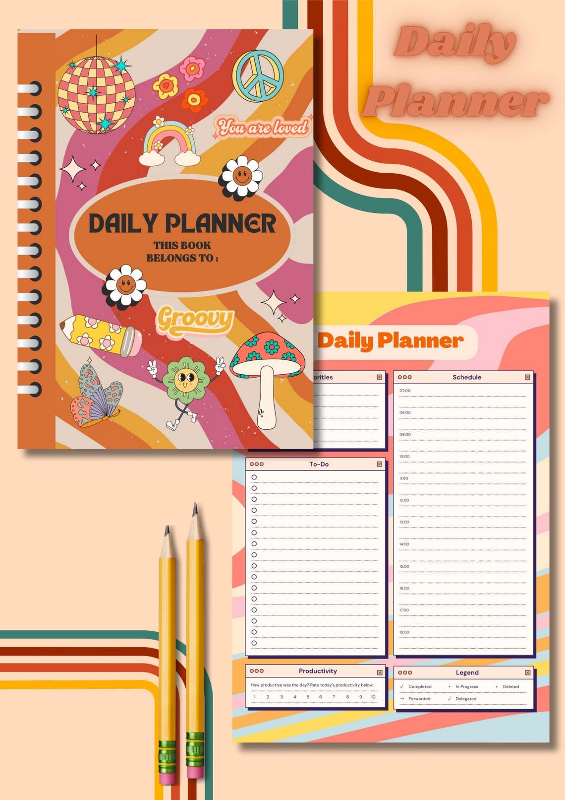 Printable Groovy Daily Planner – Retro Undated Journal for Organization ...