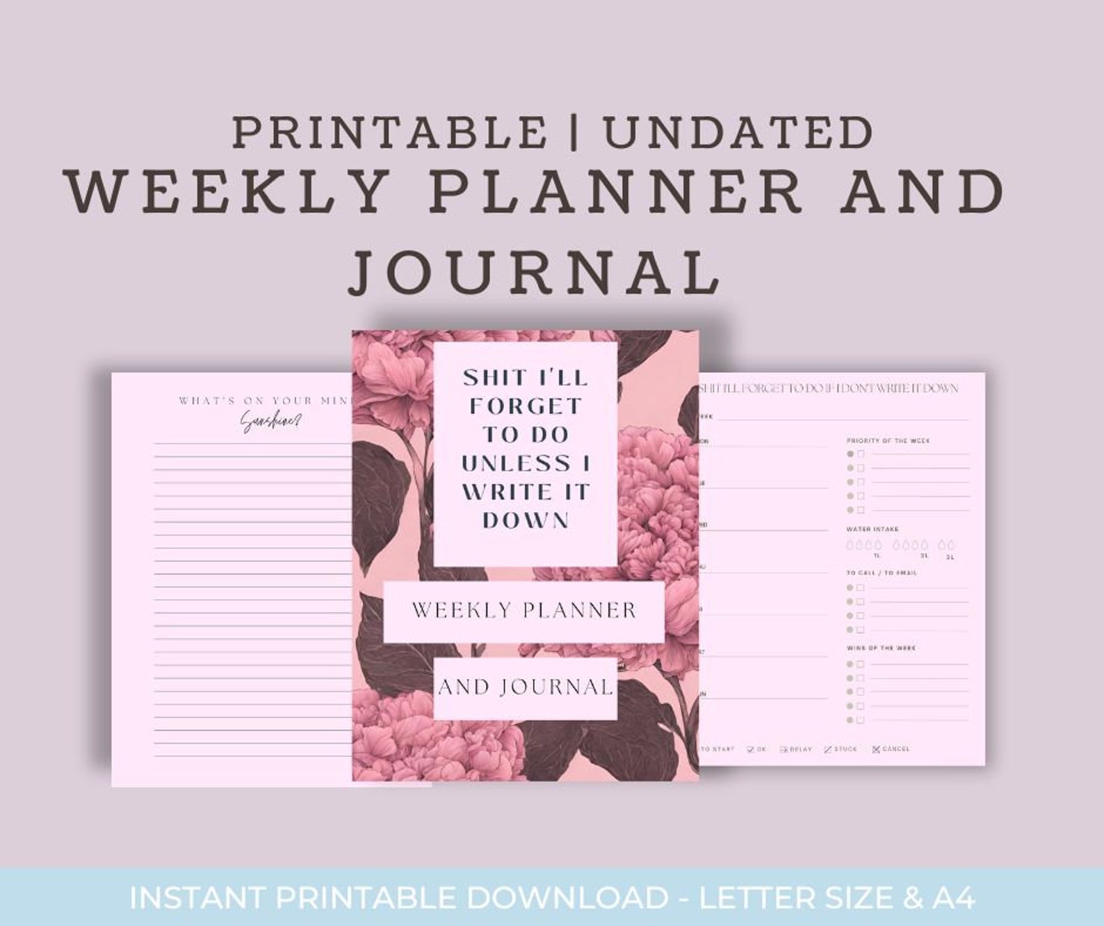 Printable Weekly Planner and Journal | Digital A5 Diary & Planner ...