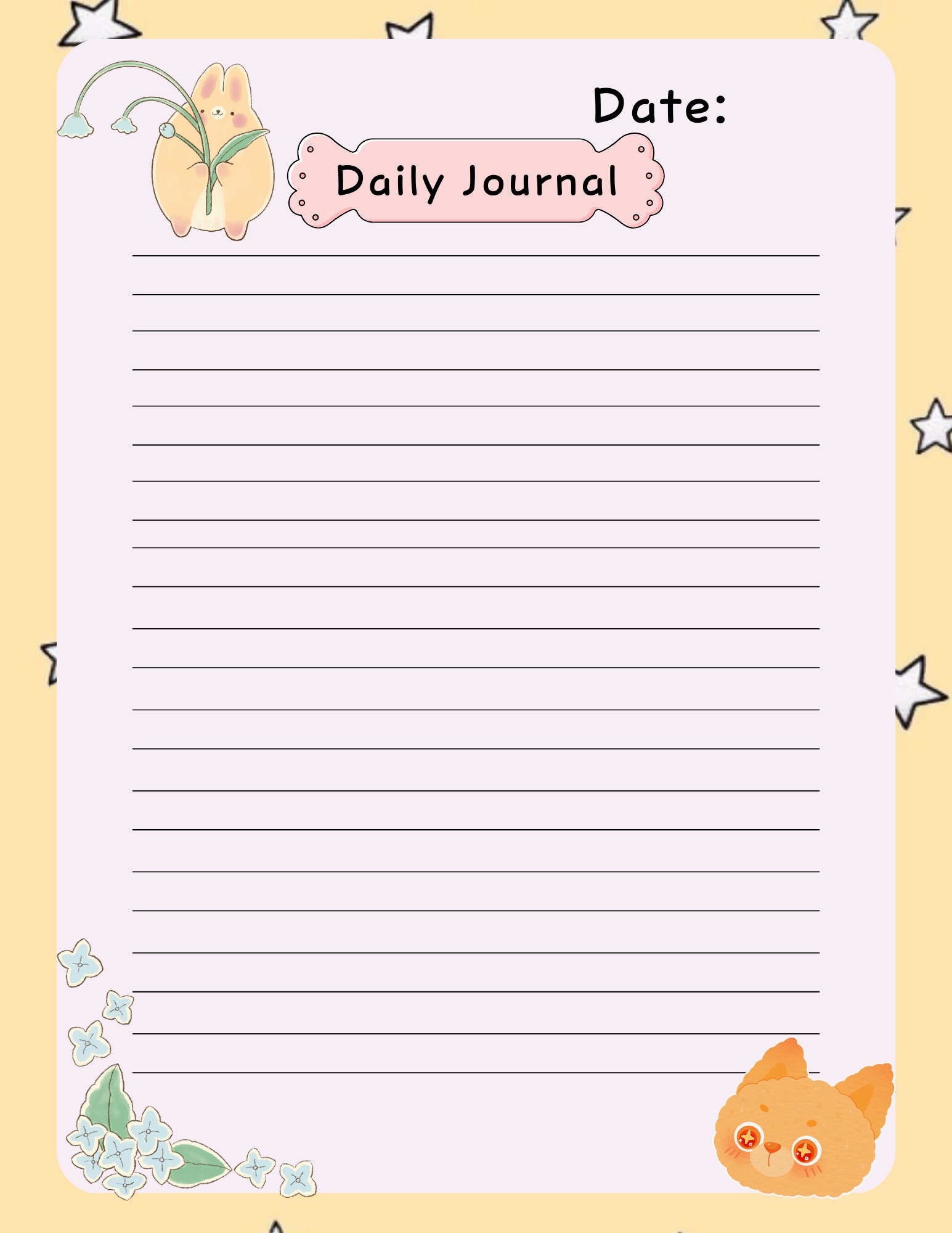 Printable Daily Journal, Undated Journal , Printable Journal, Kawaii ...