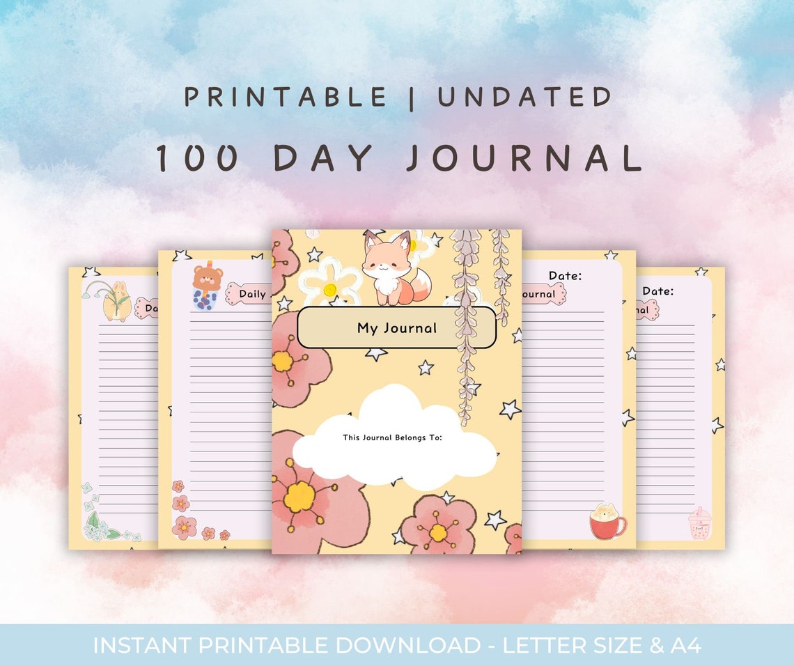 Printable Daily Journal, Undated Journal , Printable Journal, Kawaii ...