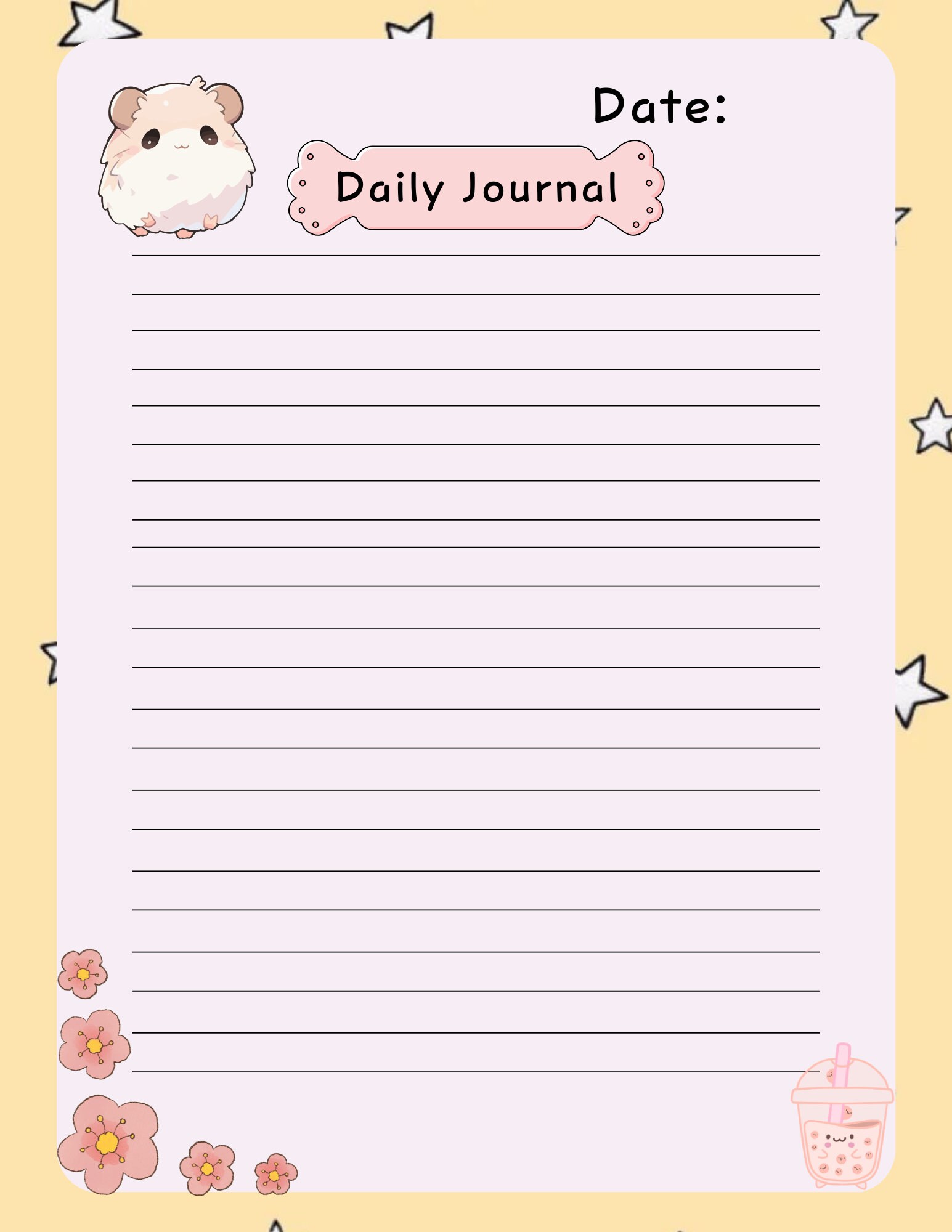 Printable Daily Journal, Undated Journal , Printable Journal, Kawaii ...