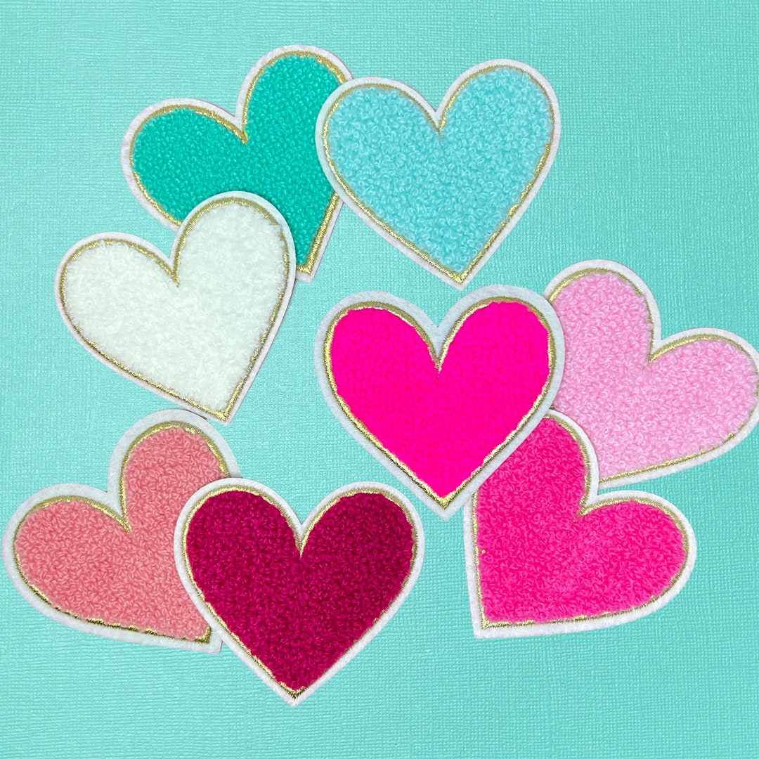 Heart Chenille Iron-on Patch, Elegant Heart, Coral, Magenta, Aqua, Turquoise Heart Patches, 3 - Etsy