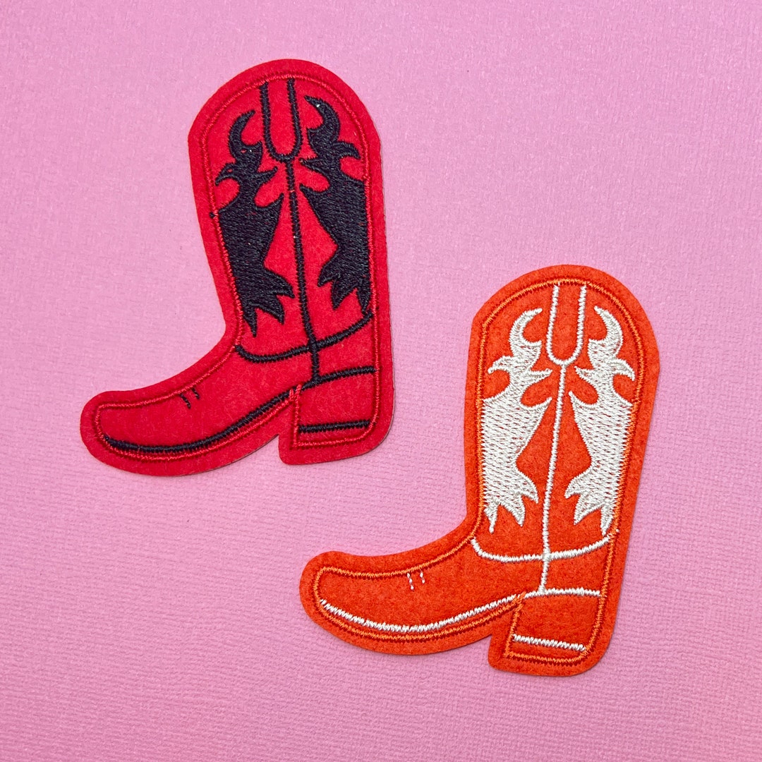 Red and Orange Cowgirl Boot Patches, Western Cowboy Embroidered Iron-on ...
