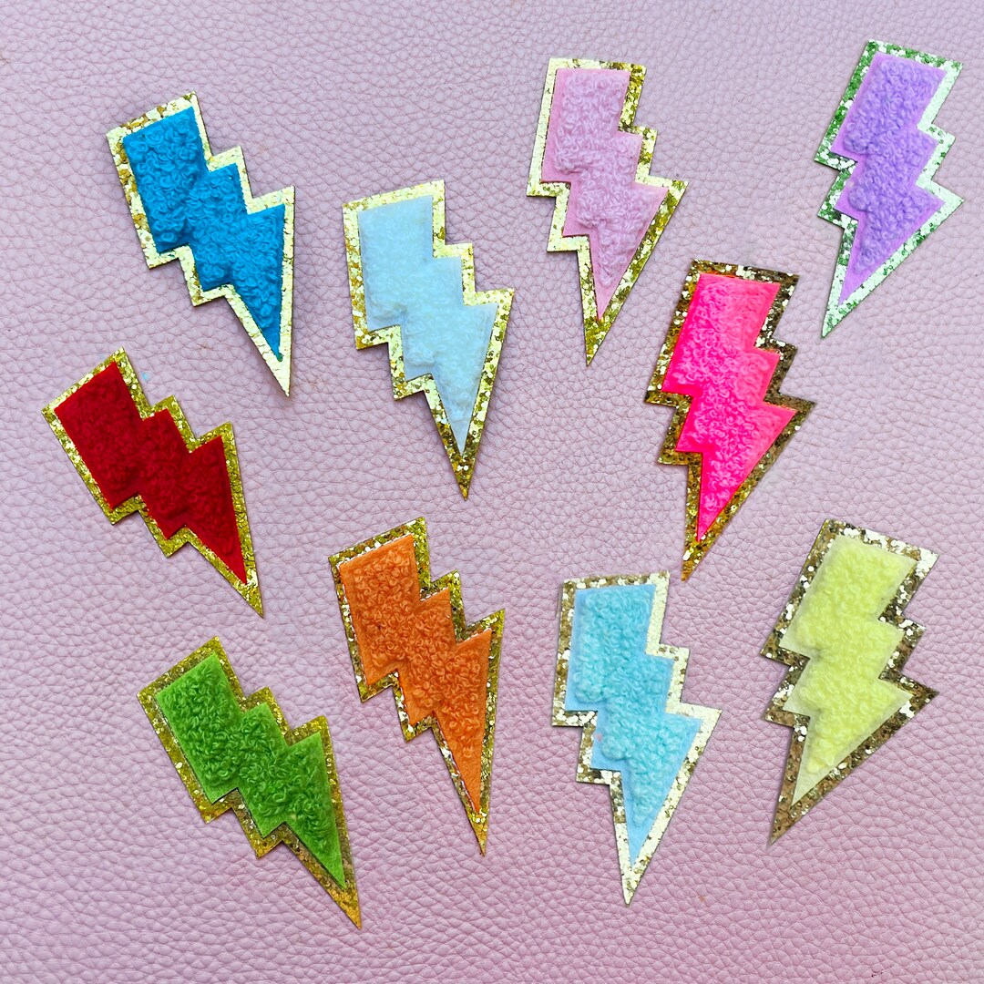 Lightning Bolt Chenille Iron on Patch, Lots of Colorful Lightning Bolt Patches, 1.7 X 3 - Etsy
