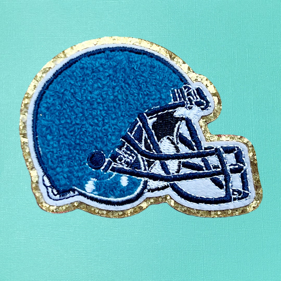 Blue Football Helmet Chenille Self-adhesive Iron-on Patch, Game Day ...