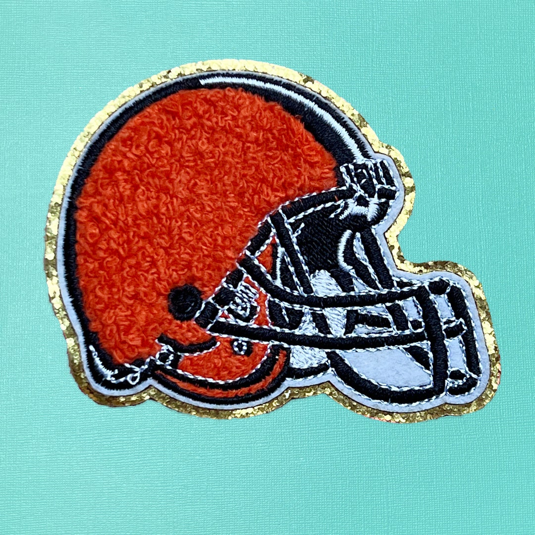 Orange Football Helmet Chenille Self-adhesive Iron-on Patch, Game Day ...