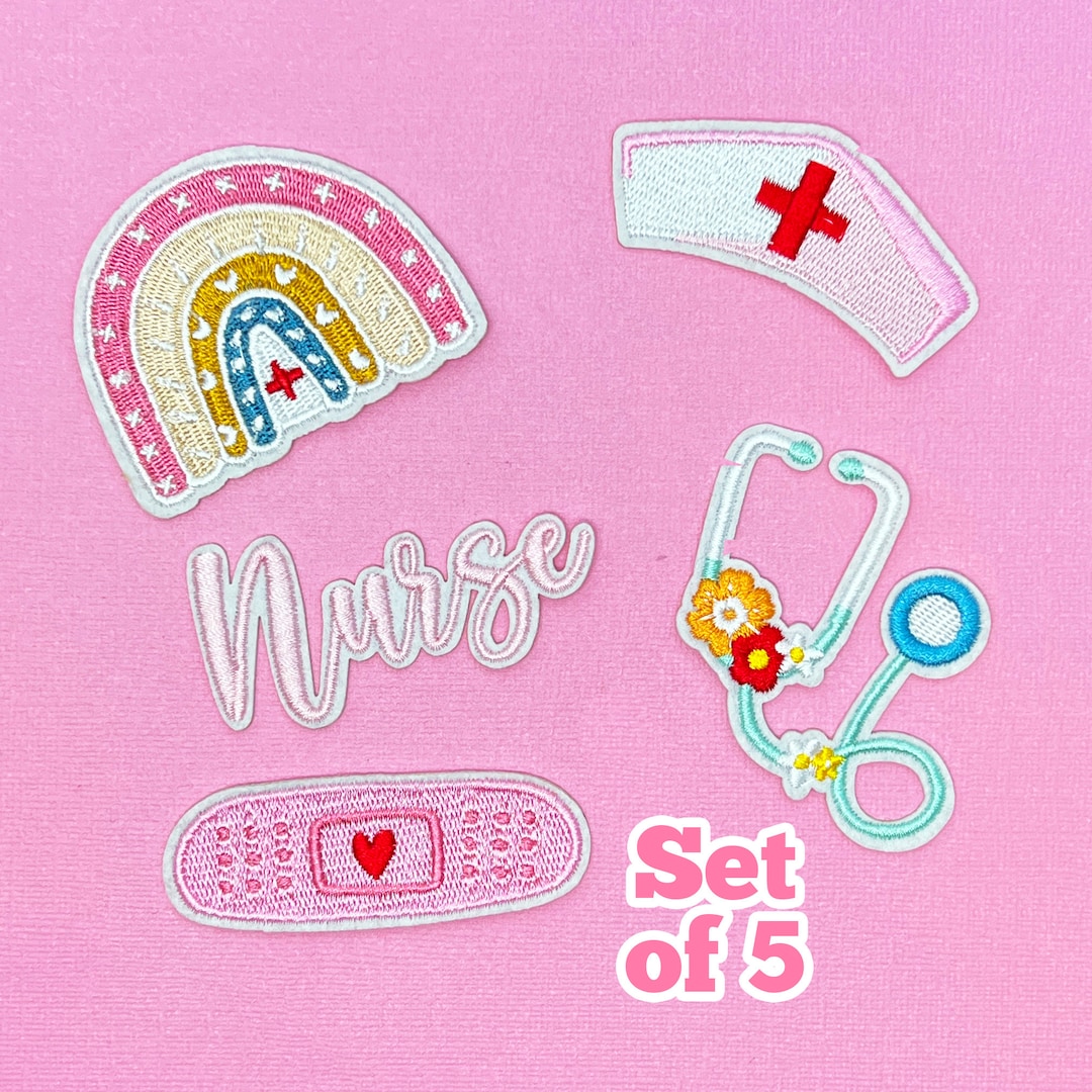 Nurse Embroidery Iron on Patches, Nurse Gift Iron-on Patches, Set of 5 Patches for Nurse Scrubs ...