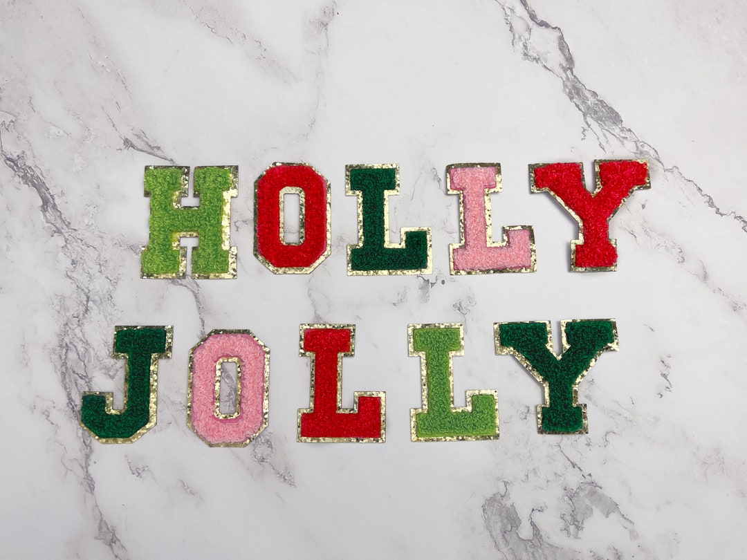 Holly Jolly Chenille Letter Patches, 2.2 Self Adhesive and Iron on Varsity Letters for Christmas ...