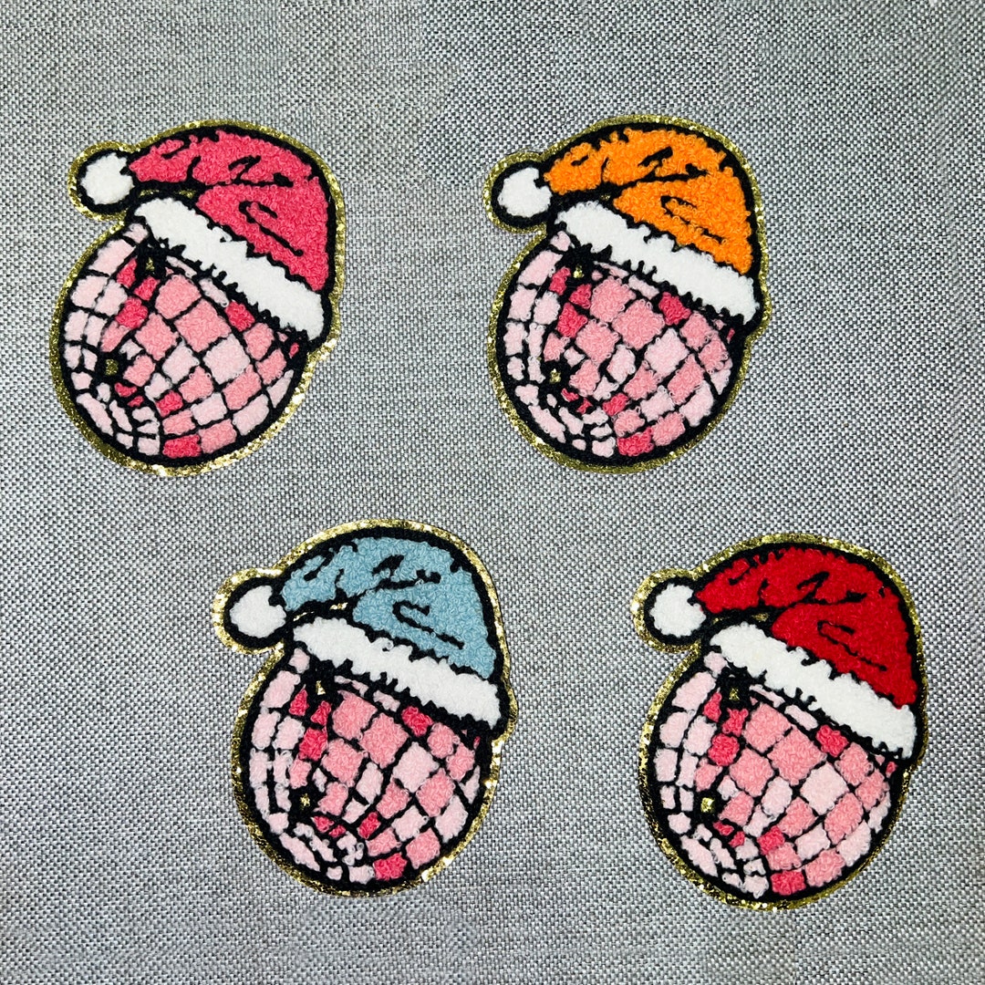 Disco Ball Santa Hat Iron on Patch, Christmas Retro Chenille Iron-on ...
